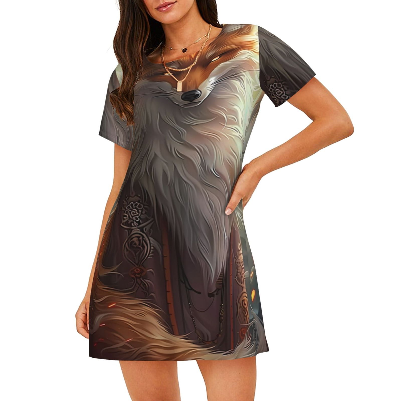 Vsdgher Mystic Fox With Halo Pattern Womens Short Sleeve Sleepshirt ...