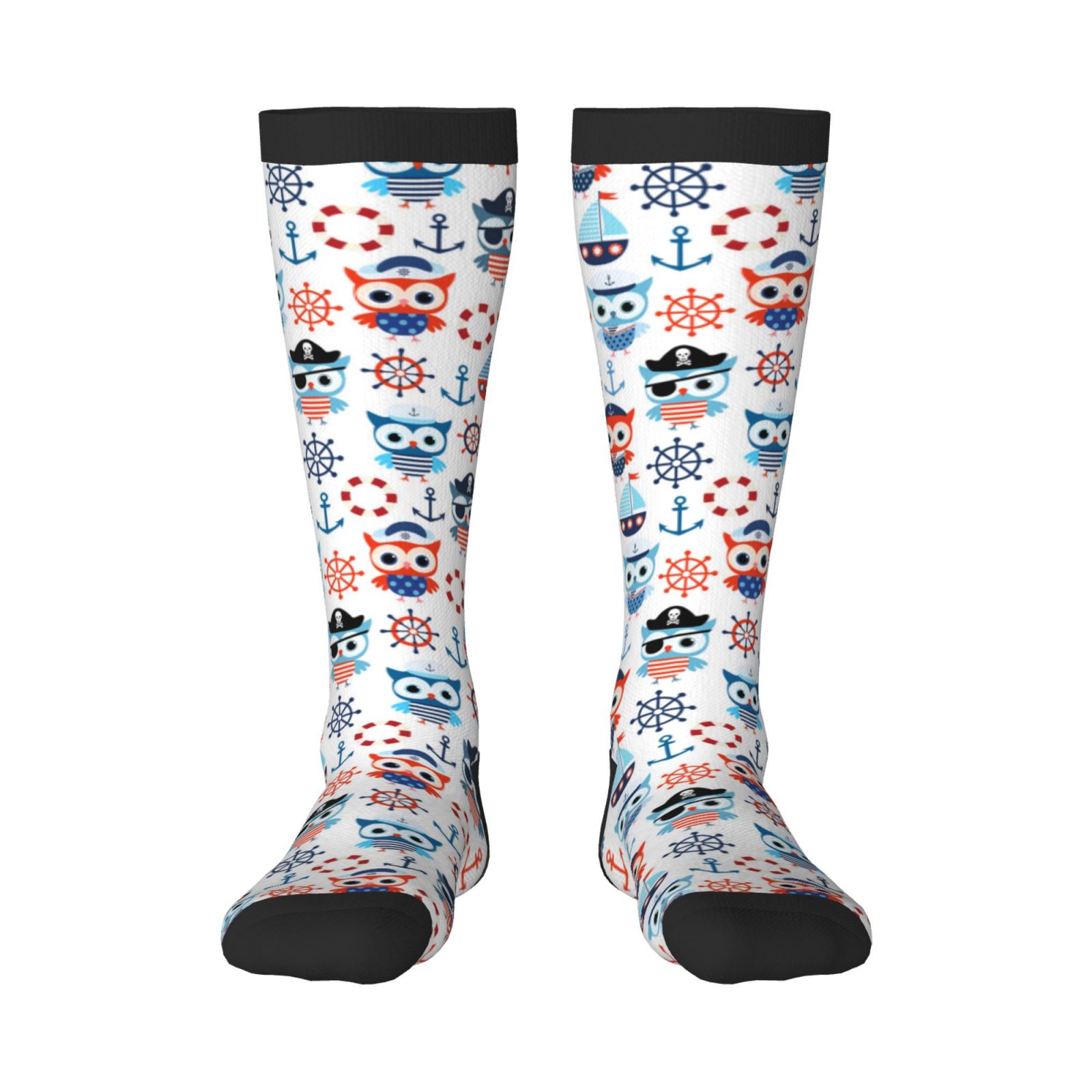 Vsdgher Nautical And Pirate Owls Print Thigh High Socks Extra Long ...