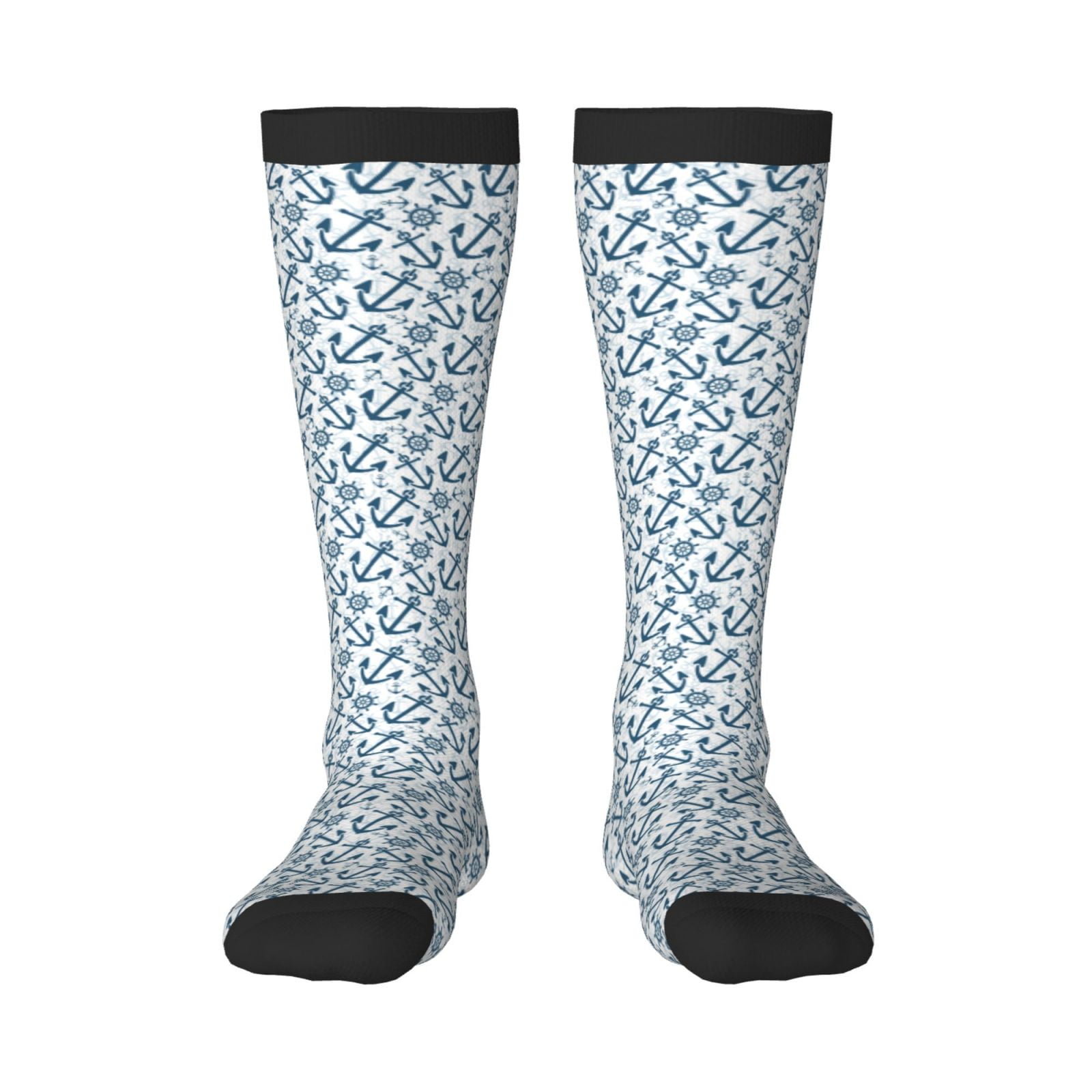 Vsdgher Nautical Theme Anchors Print Thigh High Socks Extra Long ...