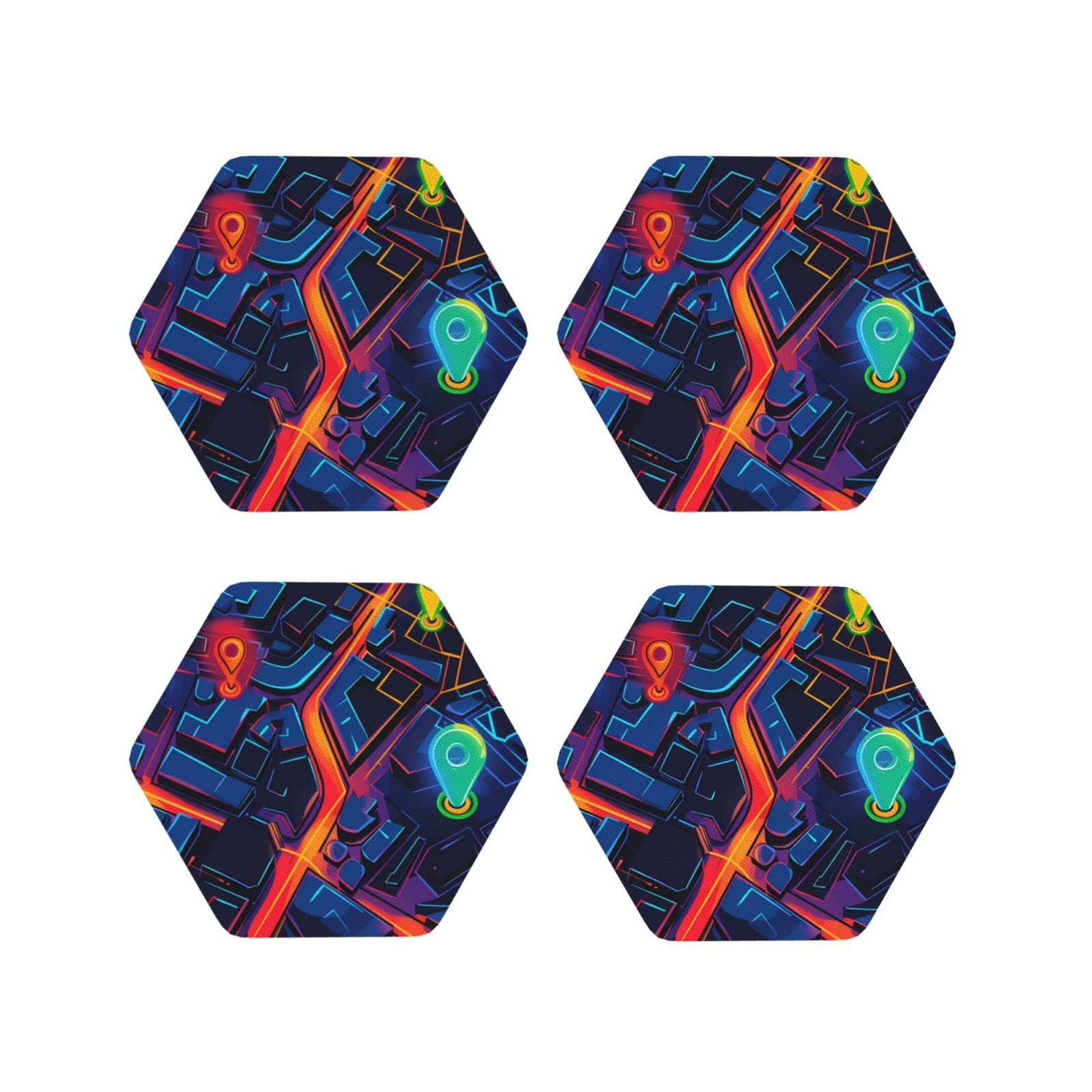 Vsdgher Neon City Map Leather Coasters for Drinks, Durable Drink ...