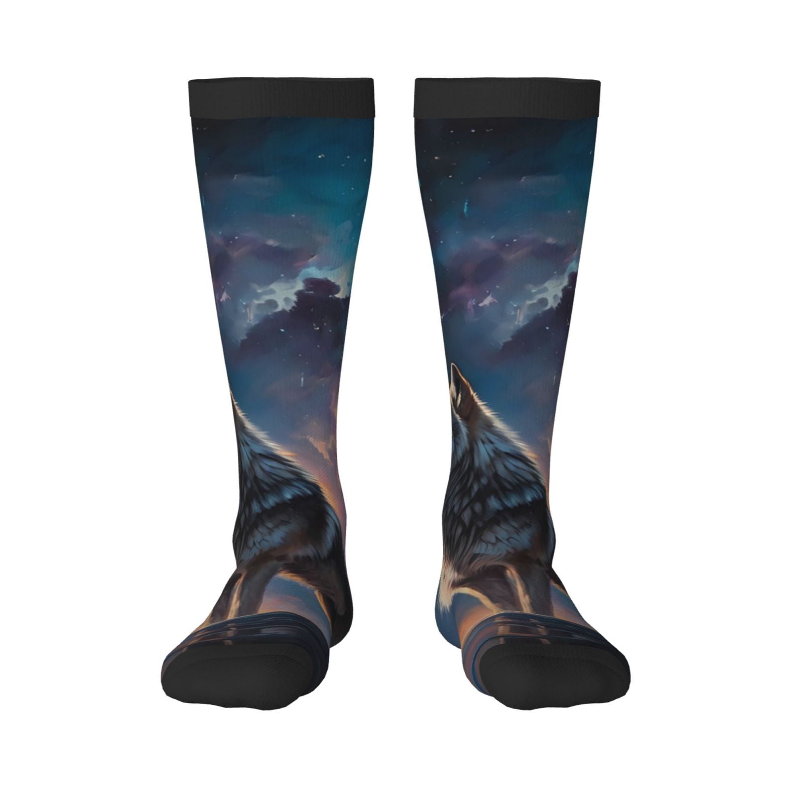 Vsdgher Night Sky Wolf Print Thigh High Socks Extra Long Stretchy Sock ...