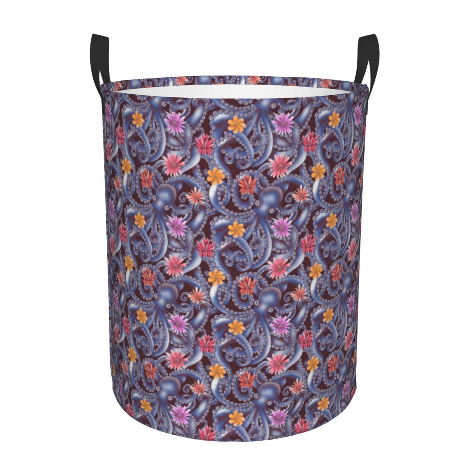 Vsdgher Octopus and flower Waterproof Round Large Laundry Basket -Toy ...