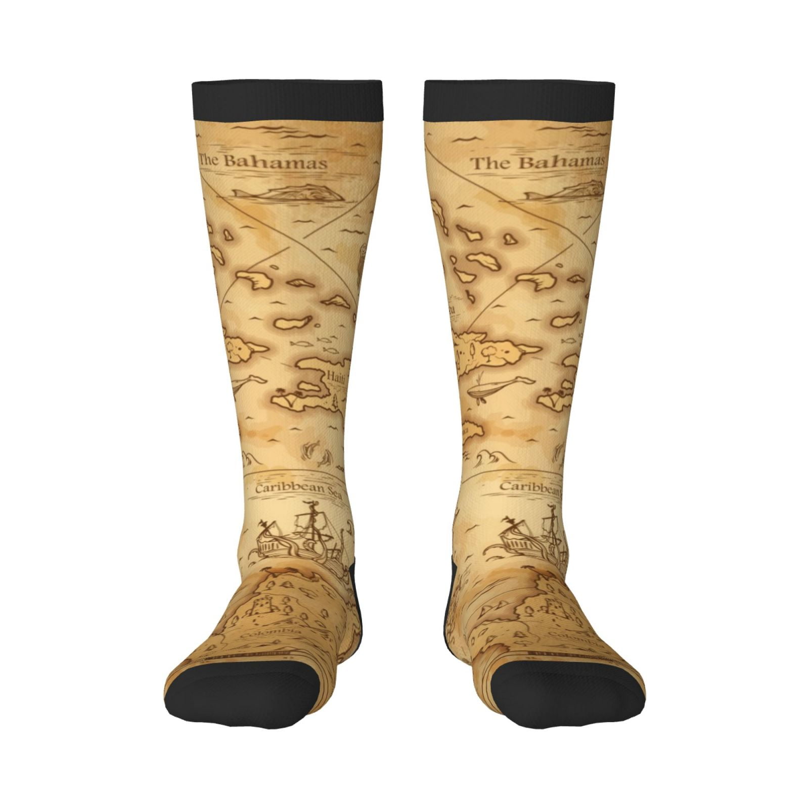 Vsdgher Old Vintage Map Of Sea Print Thigh High Socks Extra Long ...