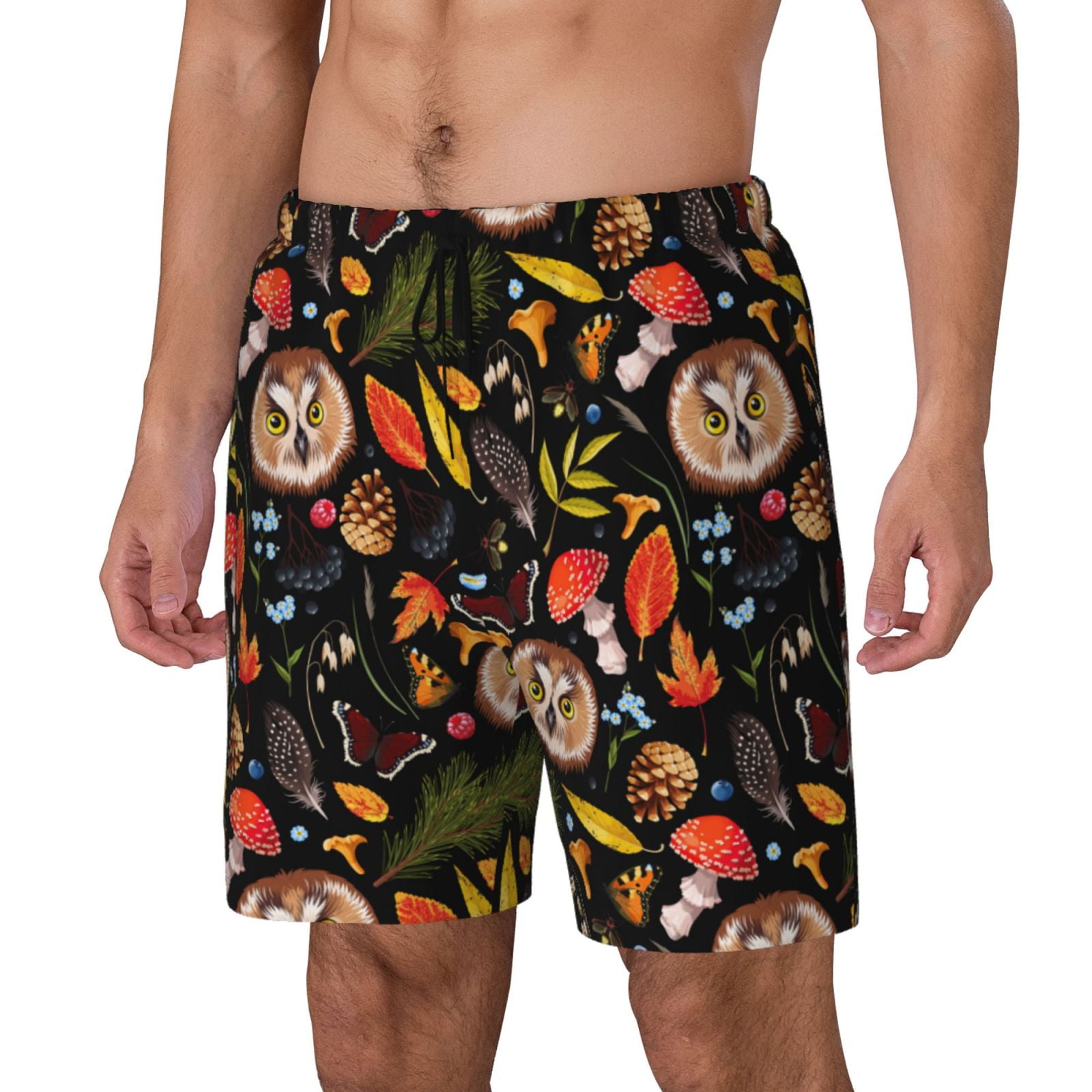 Vsdgher Owl And Leaves for Mens Swim Trunks with Compression Liner Swim ...