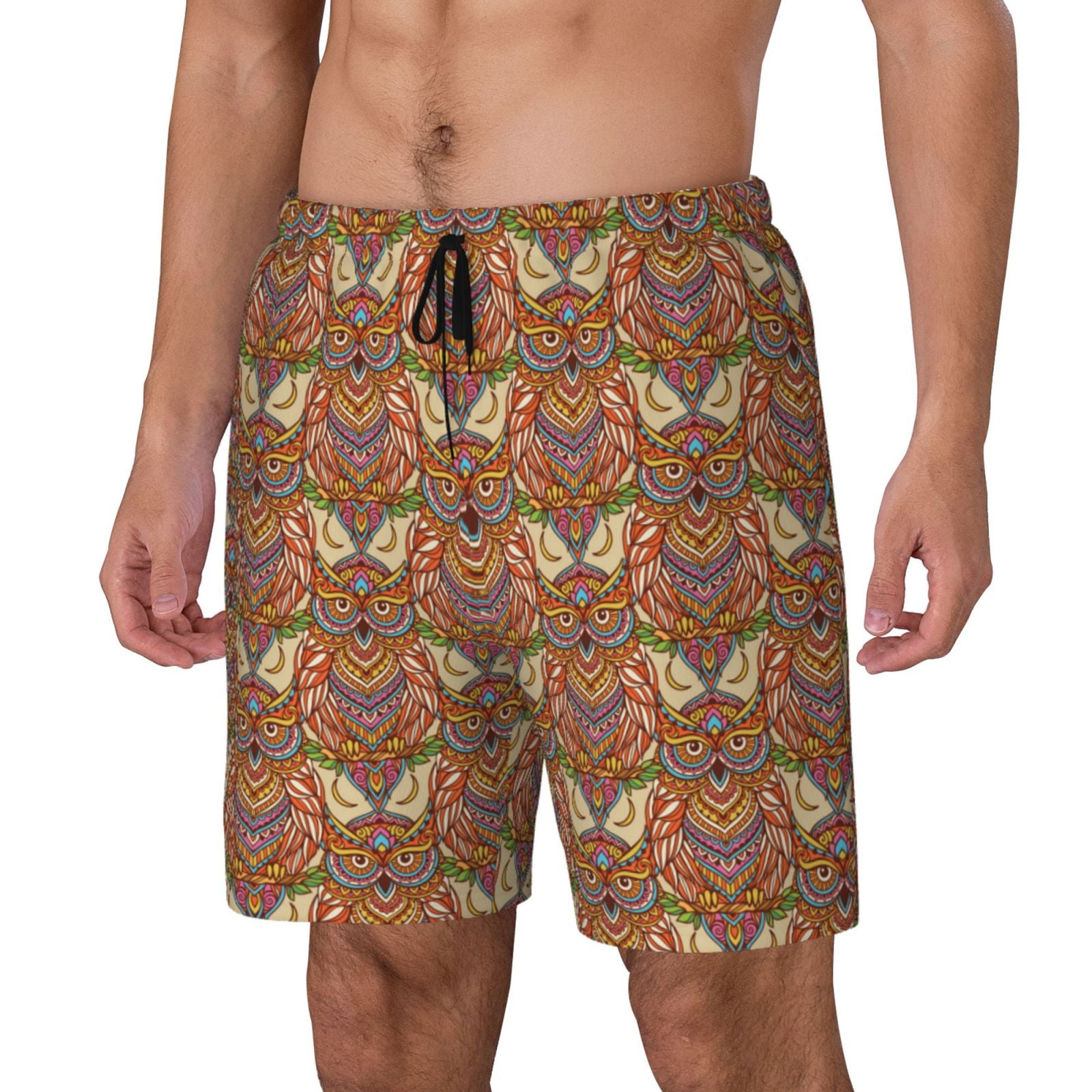 Vsdgher Owl Mandala for Mens Swim Trunks with Compression Liner Swim Shorts Swim Suits Board ...