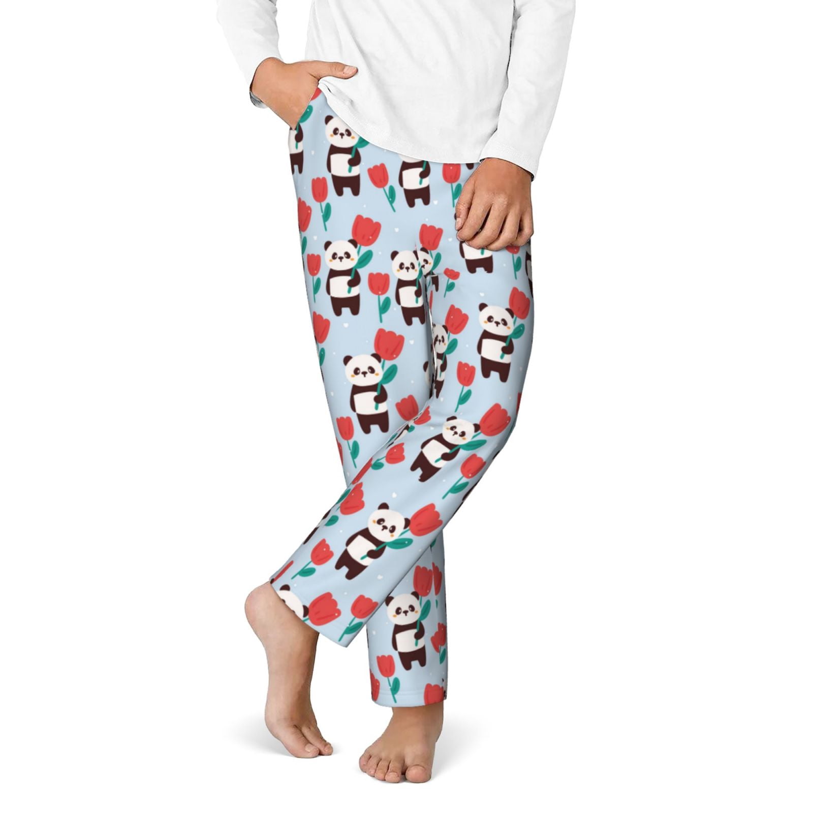 Vsdgher Panda And Rose Print Kids Pajama Pants,Long Sleep Plaid Pants ...