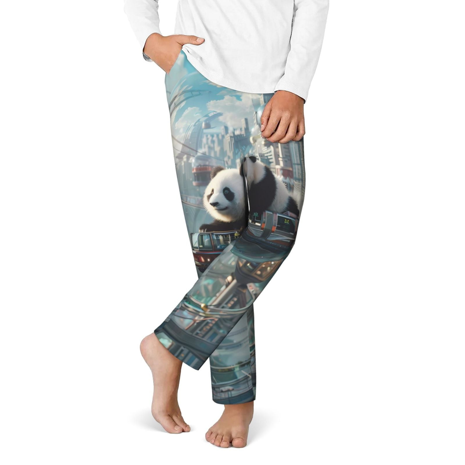 Vsdgher Panda In Futuristic City Print Kids Pajama Pants,Long Sleep ...