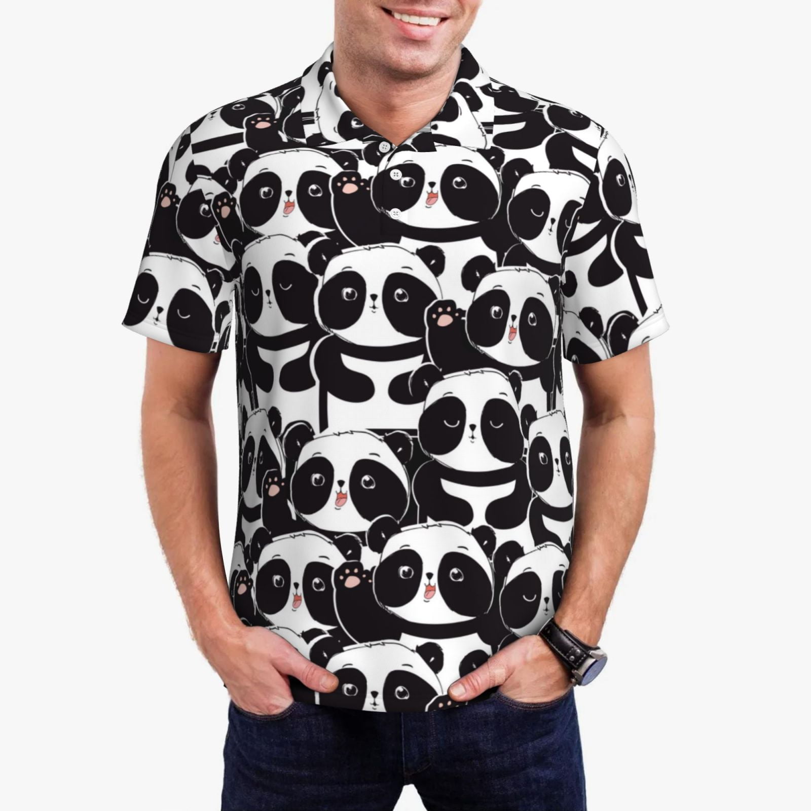 Vsdgher Panda Polo Shirts for Men, Men's Short Sleeve Stretch Polo ...