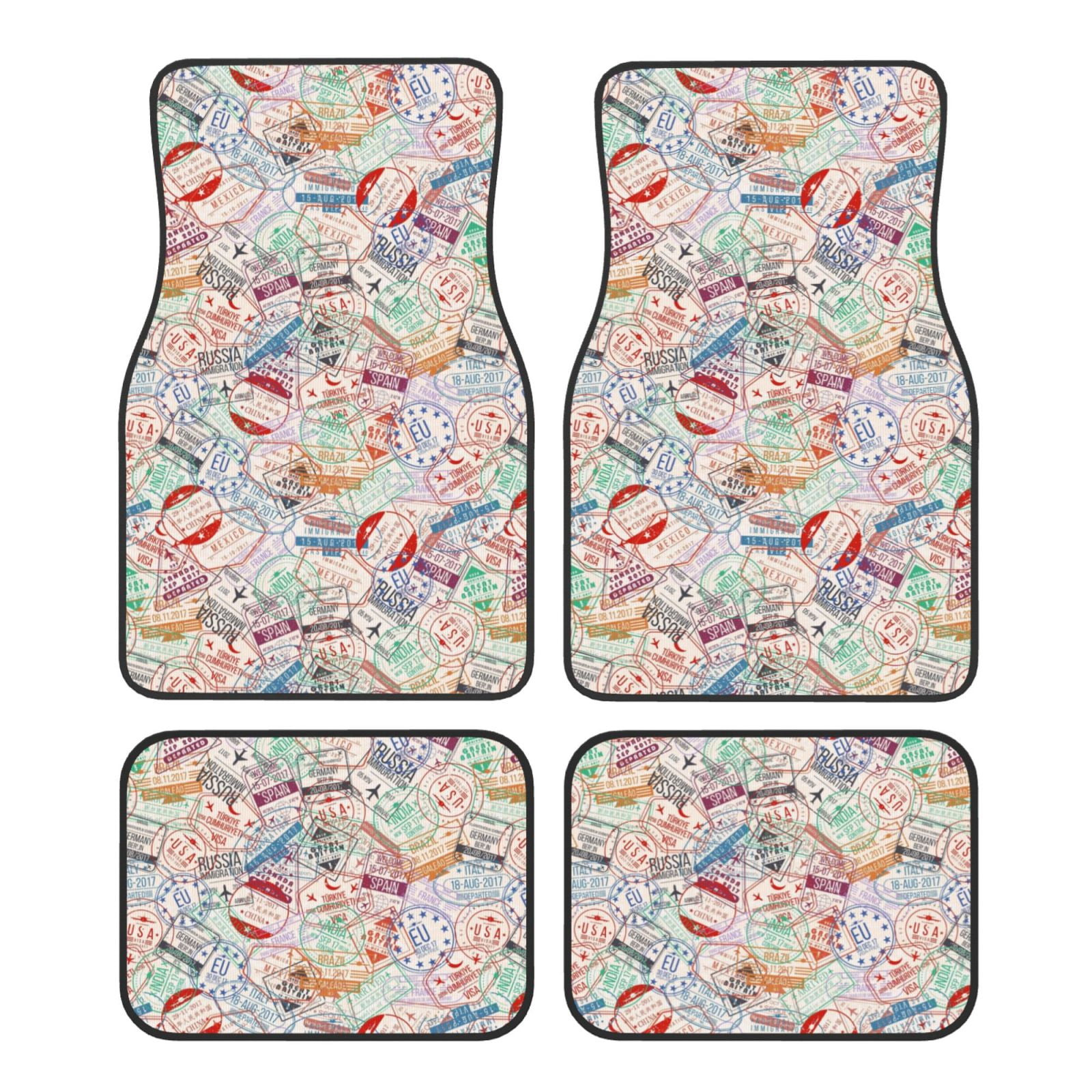 Vsdgher Passport Stamp Car Foot Mat Set of 4 Pieces Universal Floor ...