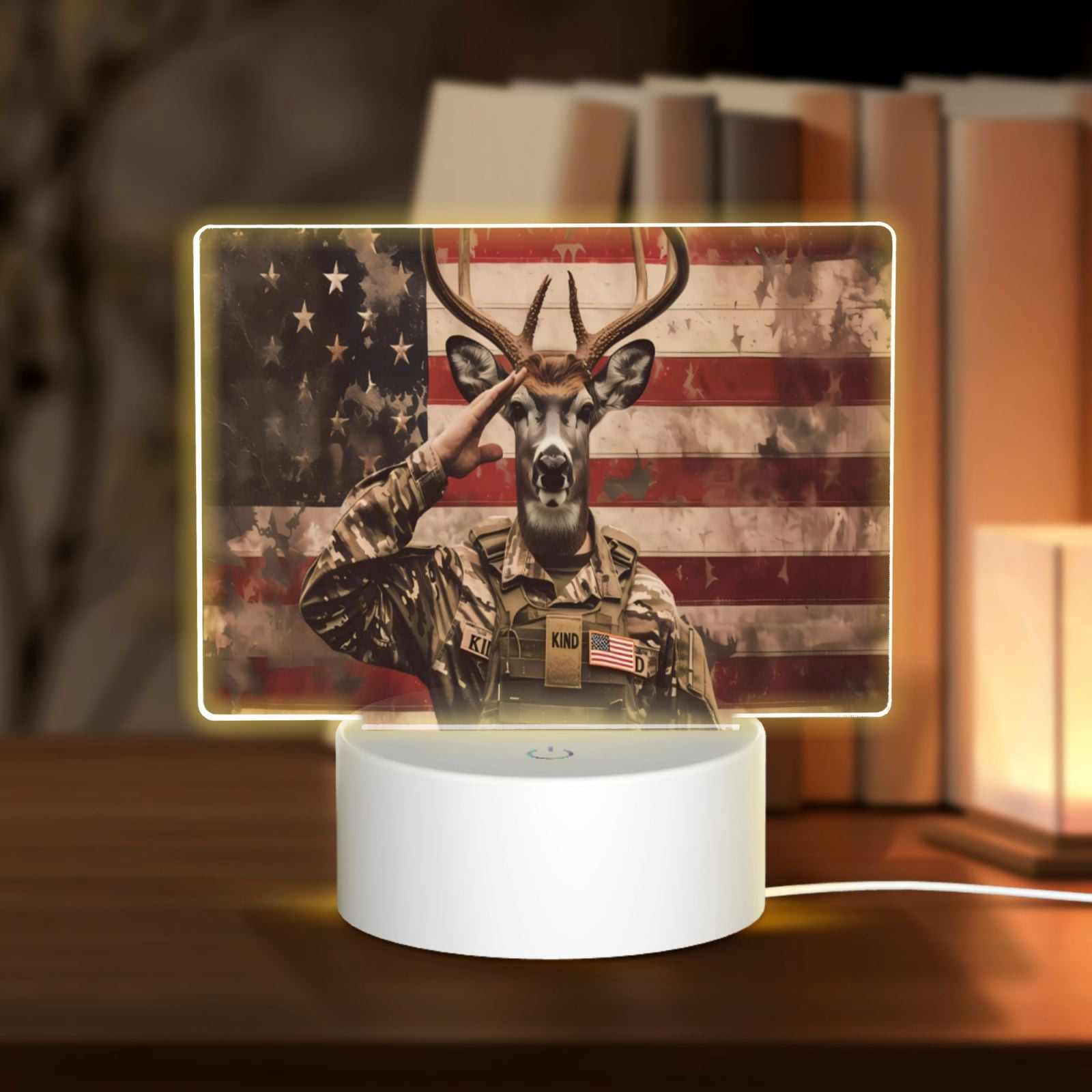 Vsdgher Patriotic Deer Soldier Salute Rectangular Acrylic Night Light ...