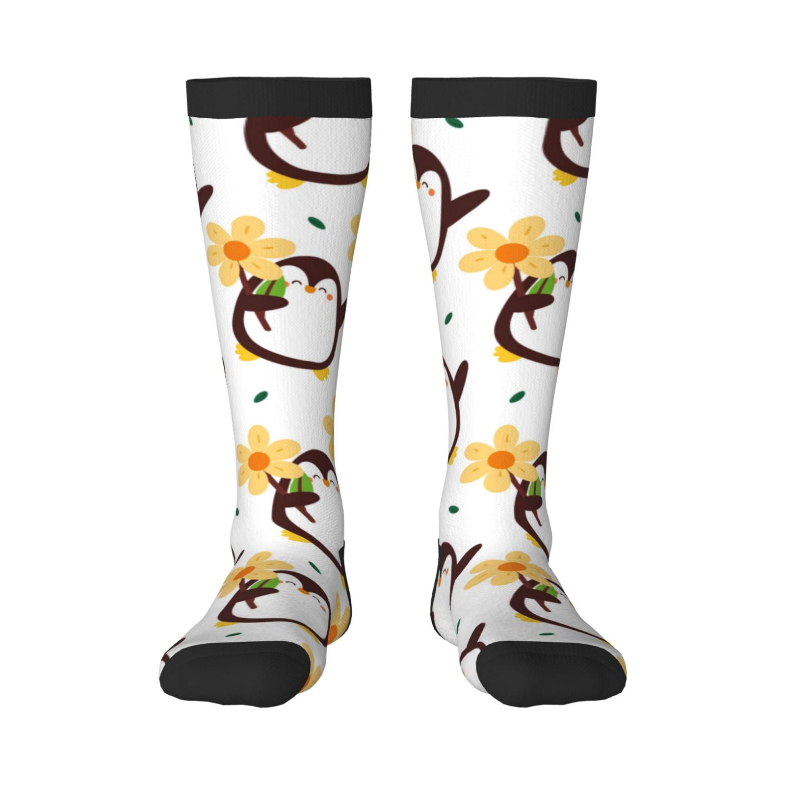Vsdgher Penguin With Flowers Print Thigh High Socks Extra Long Stretchy ...