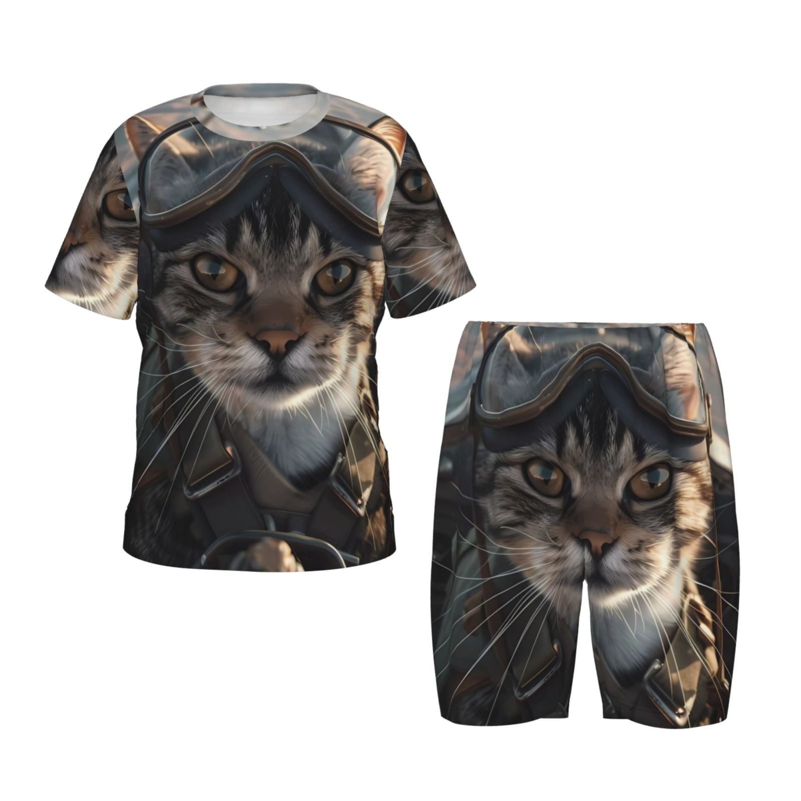 Vsdgher Pilot Cat In Vintage Plane for Kids Short Sleeve Pajamas Kids ...