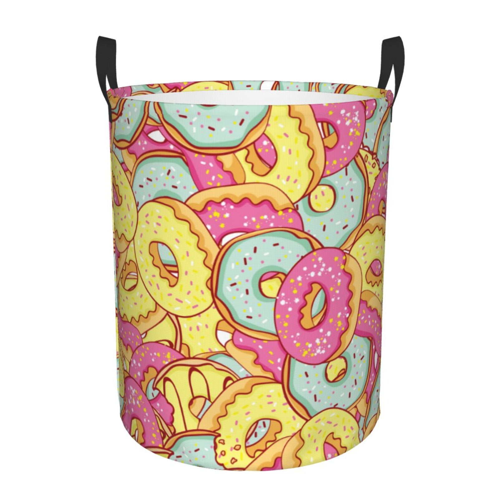 Vsdgher Pink Donut and Blue Waterproof Round Collapsible Large Laundry ...