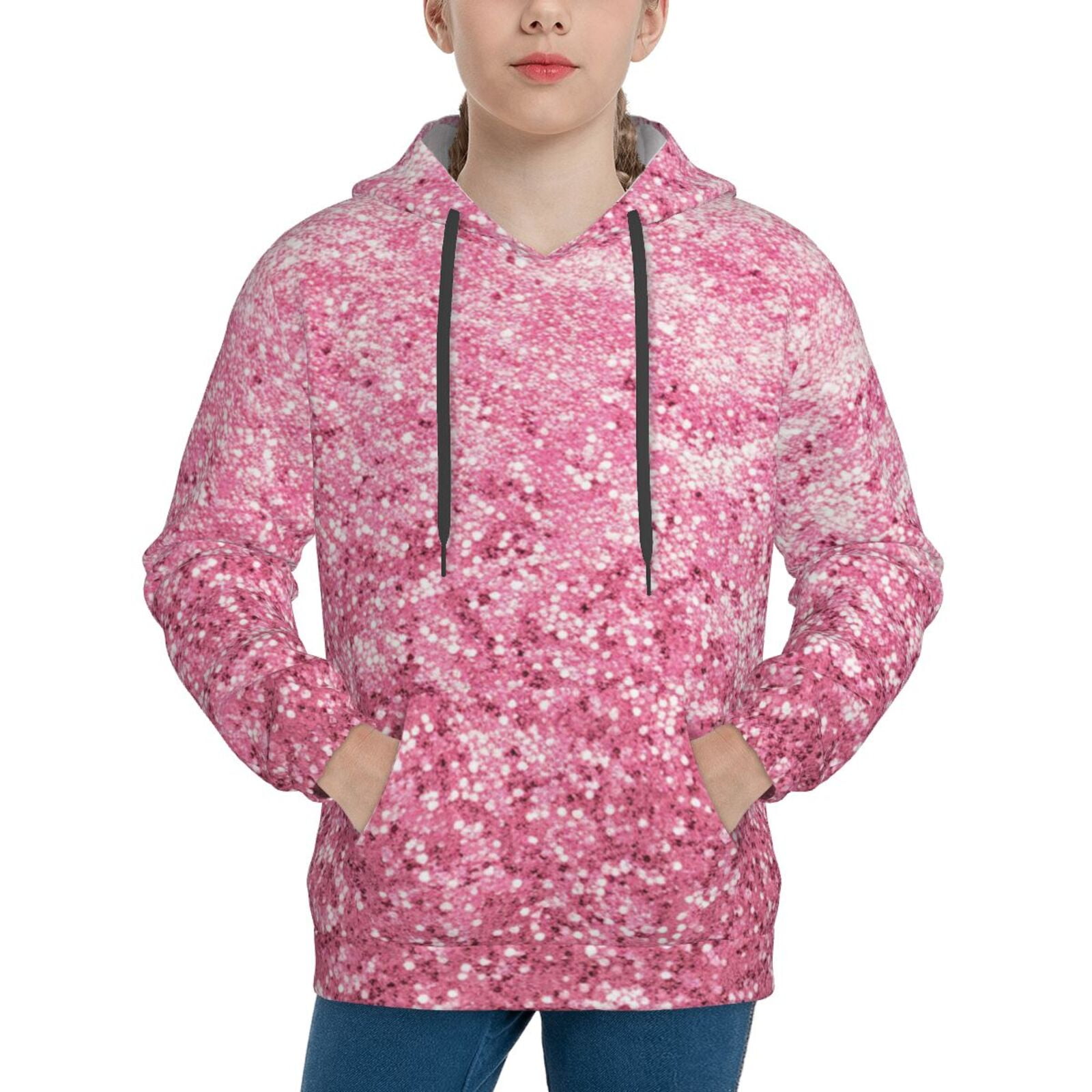 Vsdgher Pink Glitter Hoodie Youth Classic Hooded Pullover Sweatshirts ...