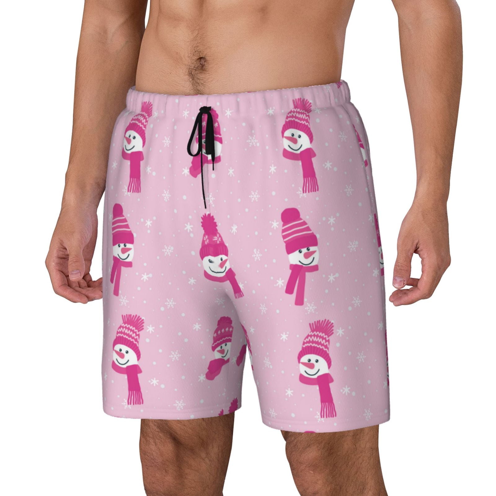 Vsdgher Pink Scarf Snowman for Mens Swim Trunks with Compression Liner ...