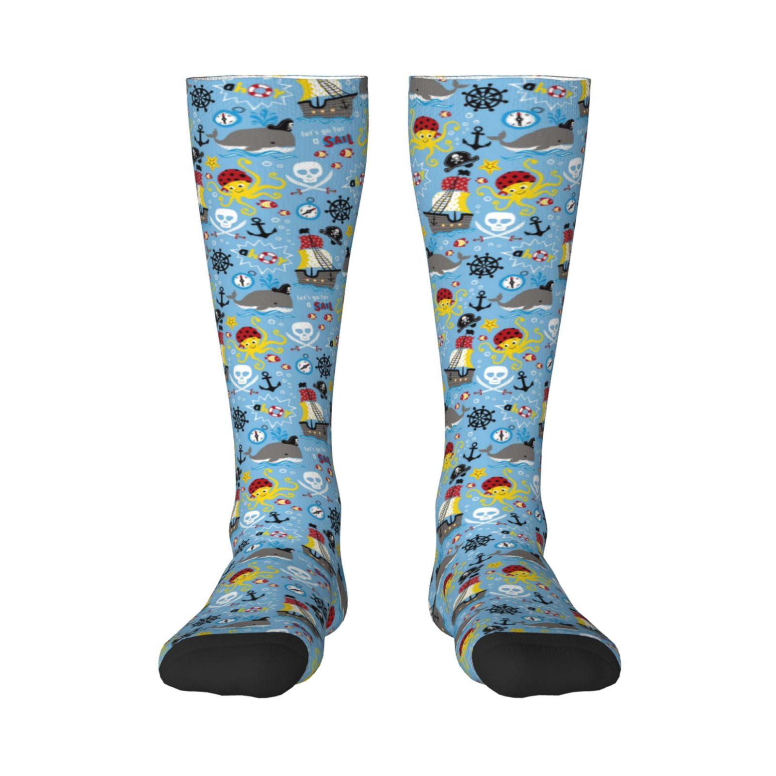 Vsdgher Pirate Marine Animals Print Thigh High Socks Extra Long ...