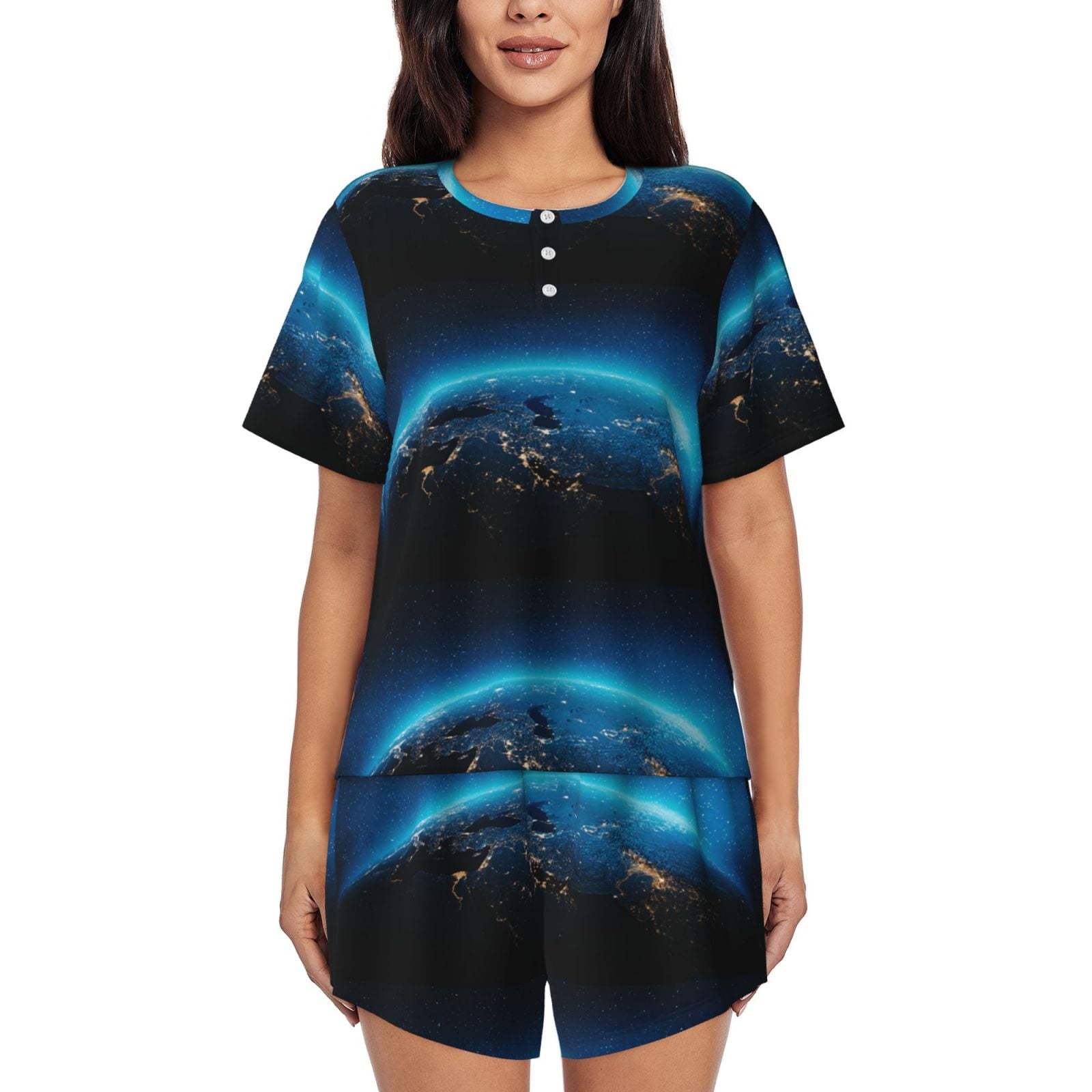 Vsdgher Planet Earth Pattern Womens Pajamas 2 Piece Short Sleeve ...