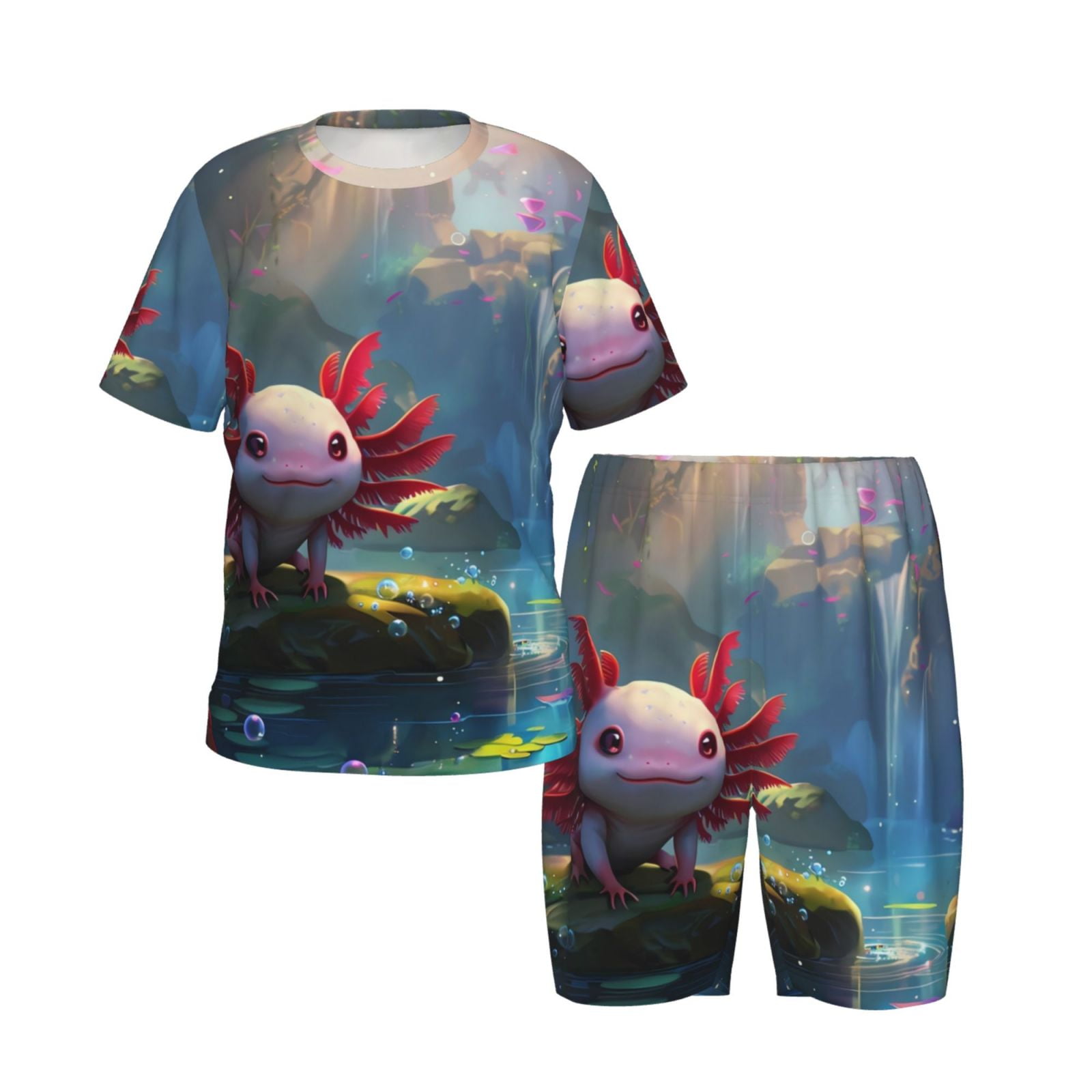 Vsdgher Pond Cute Axolotl Print girls Short Sleeve Top and Shorts Snug ...