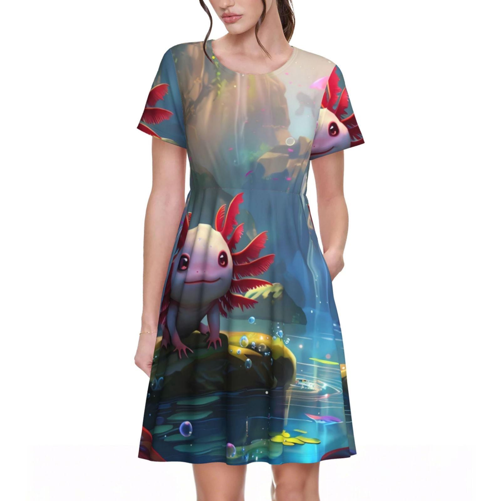 Vsdgher Pond Cute Axolotl for Womens Summer 2025 Casual Midi Maxi ...