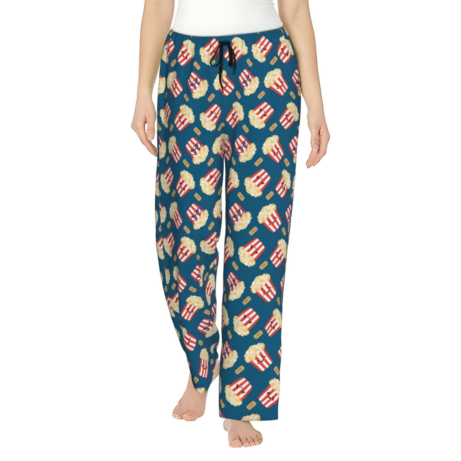 Vsdgher Popcorn With Glasses Women’s Womens Pajama Pants, Lounge Wide ...