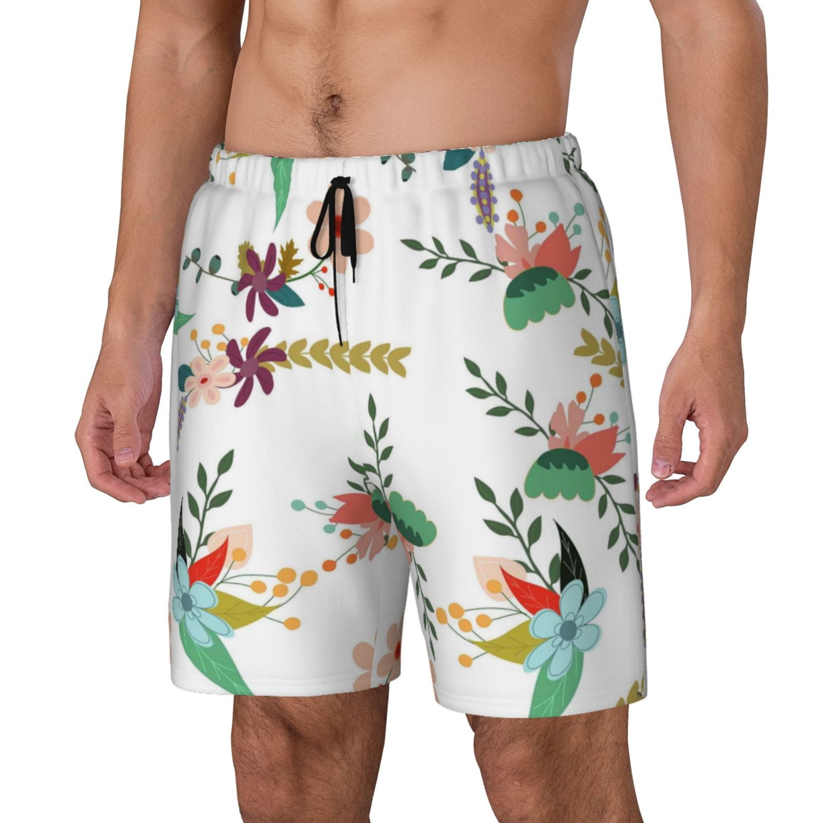 Vsdgher Pretty Floral With Leaves for Mens Swim Trunks with Compression ...