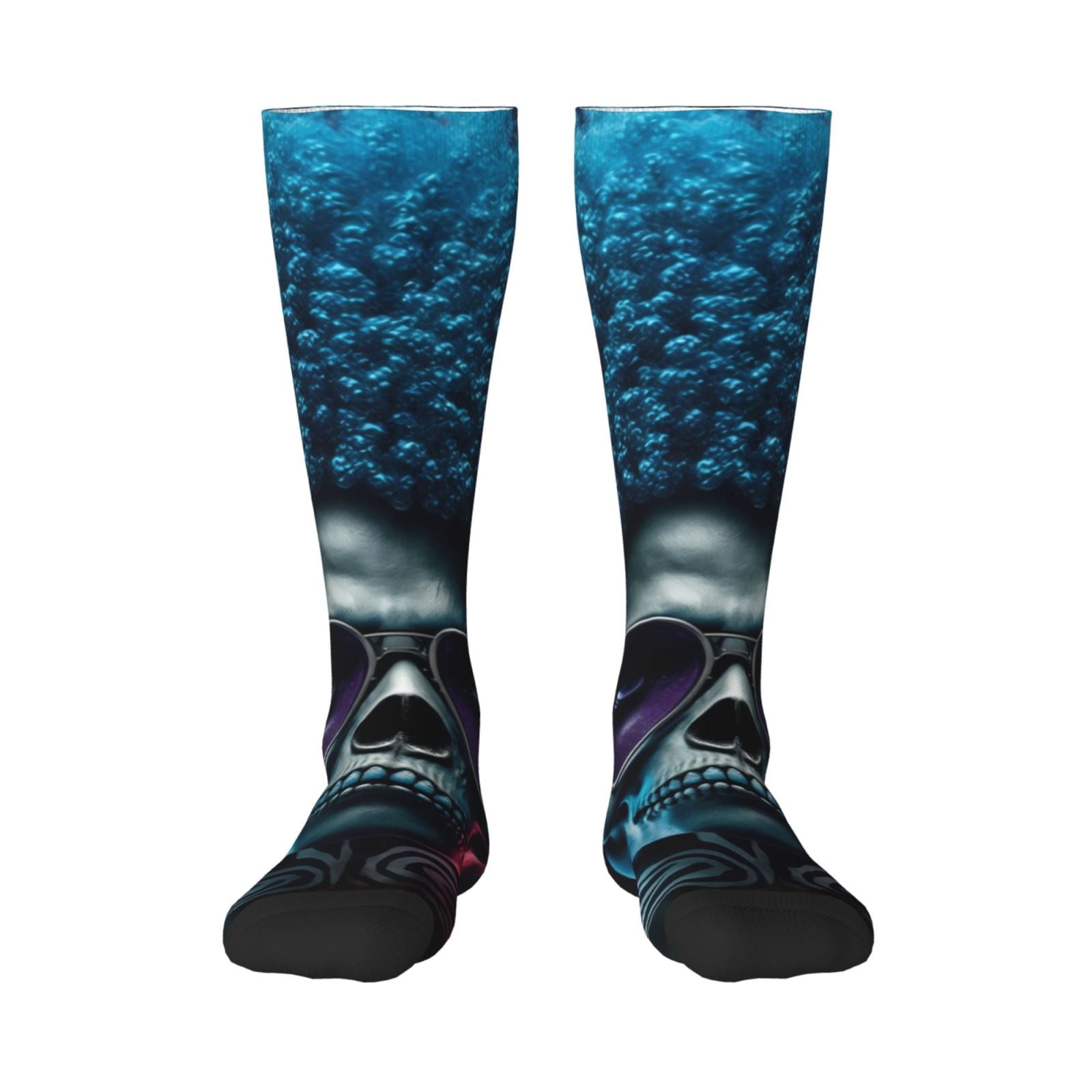 Vsdgher Punk Style Blue Haired Skull Print Thigh High Socks Extra Long ...