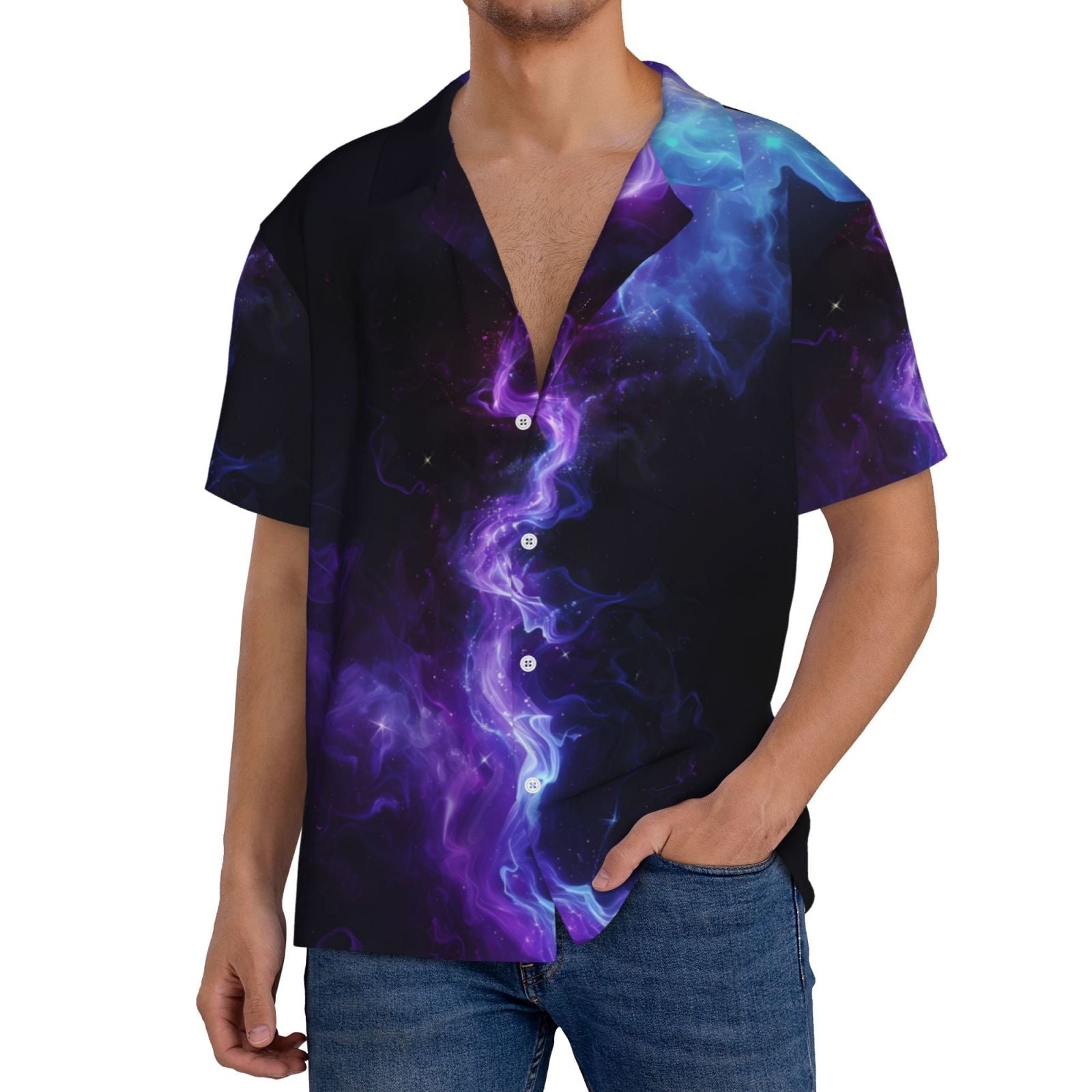 Vsdgher Purple And Blue Nebula Men's Cuban Shirt, Hawaiian Shirts ...