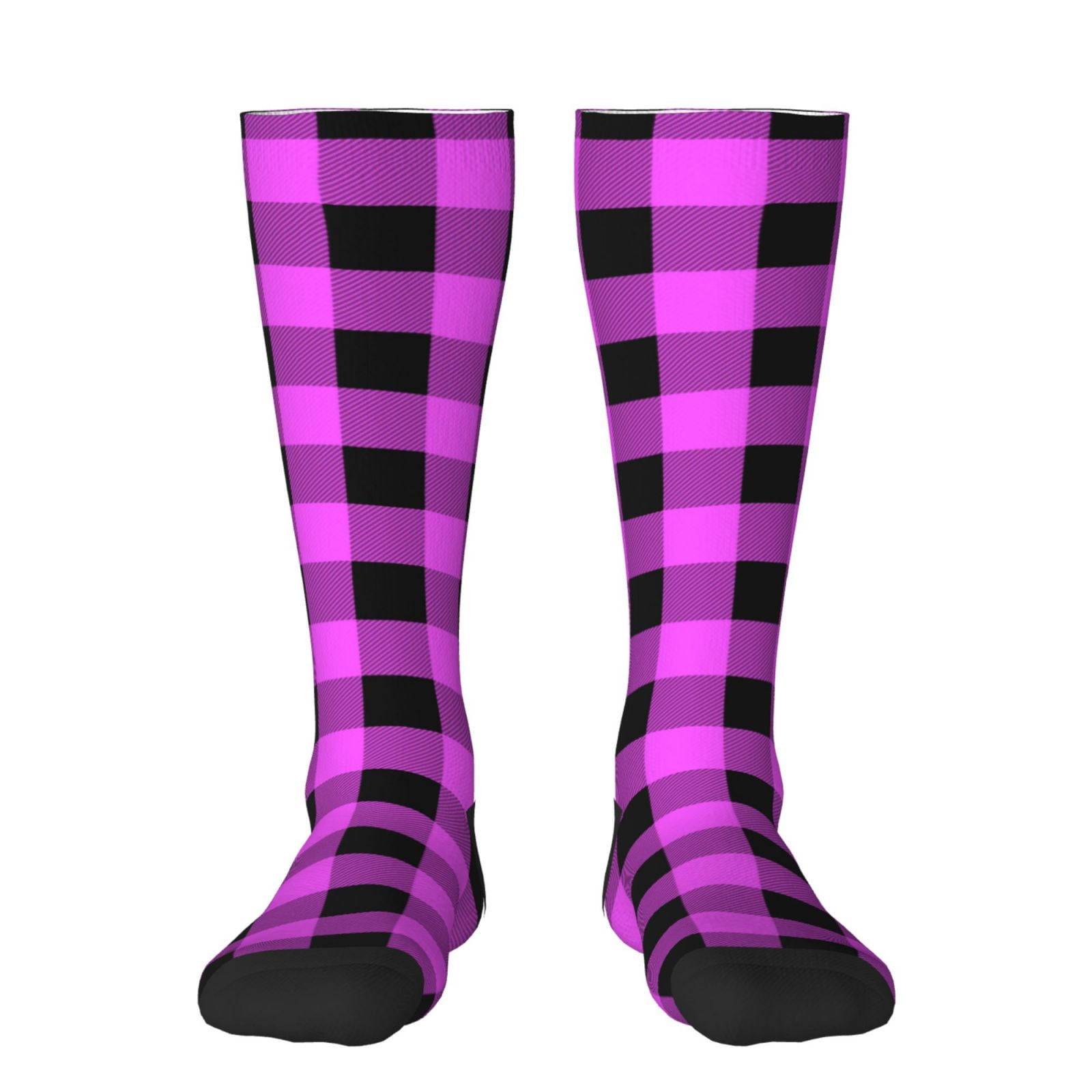 Vsdgher Purple Black Buffalo Plaid Print Thigh High Socks Extra Long ...
