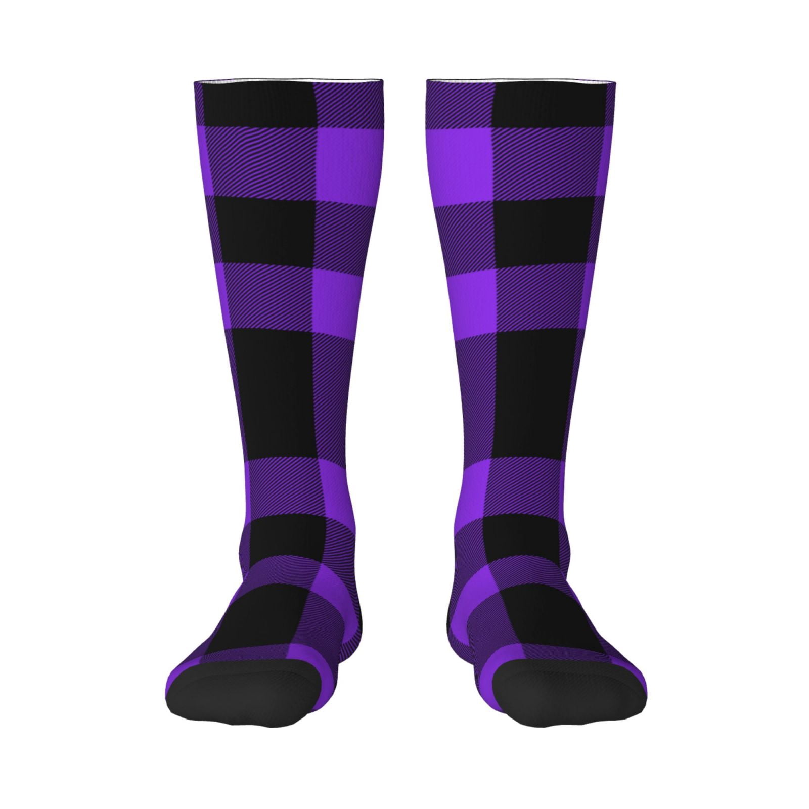 Vsdgher Purple Buffalo Plaid Print Thigh High Socks Extra Long Stretchy ...