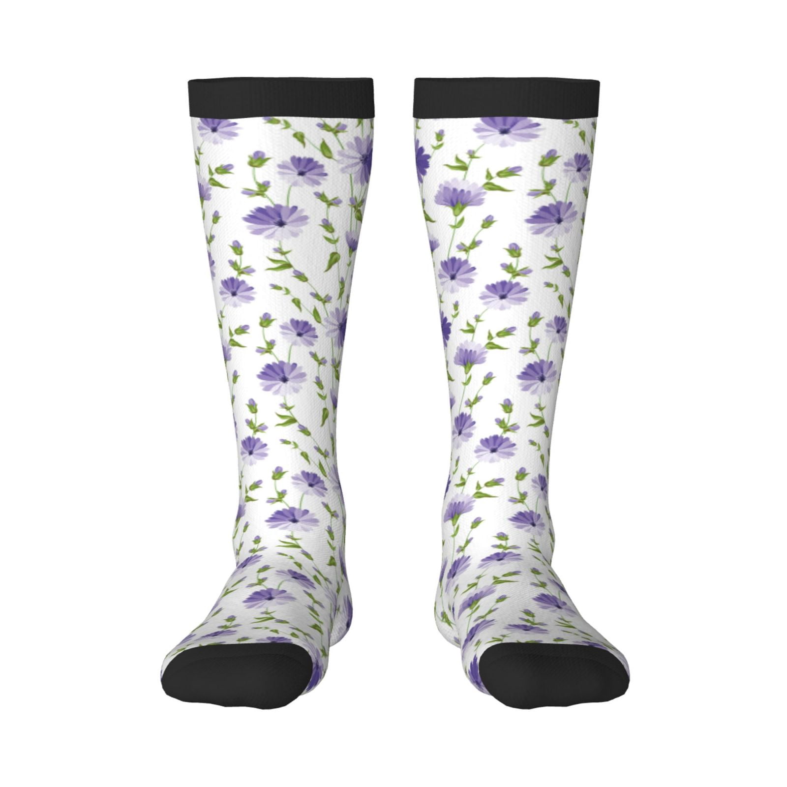 Vsdgher Purple Chicory Print Thigh High Socks Extra Long Stretchy Sock ...