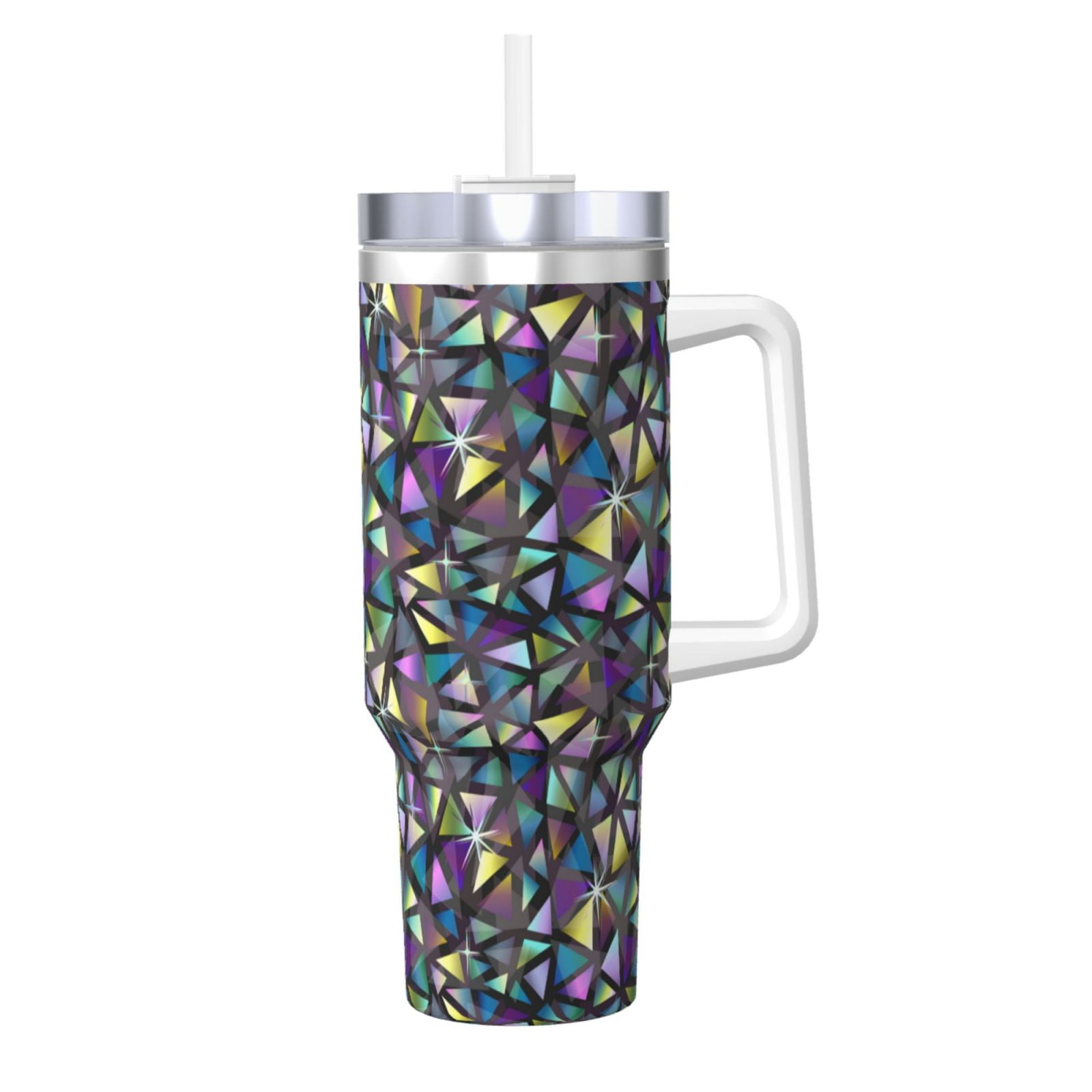 Vsdgher Purple-Gold Triangles Pattern 40 oz Tumbler with Handle and ...