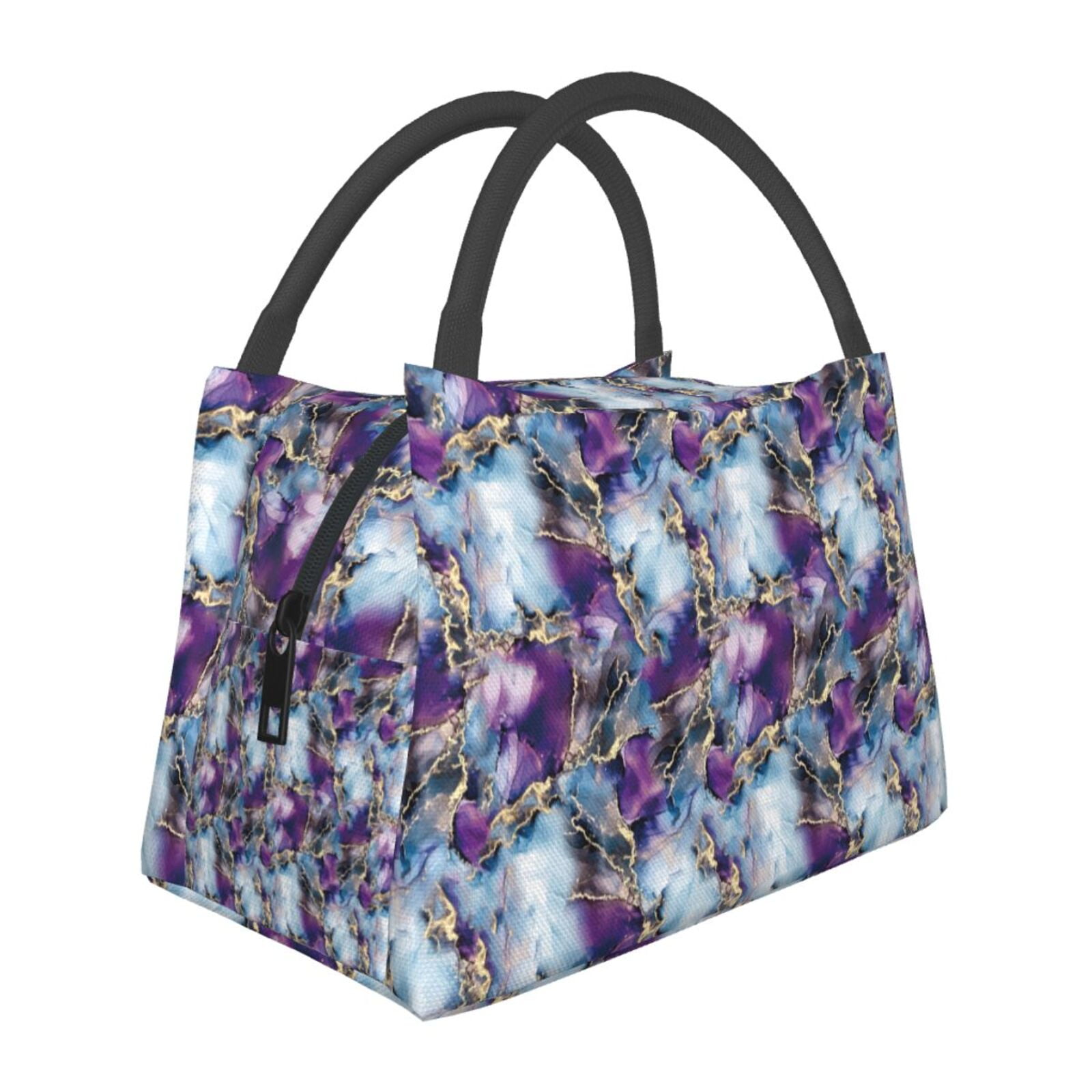Vsdgher Purple Marble Texture Print Insulated Reusable Bags with Sturdy ...