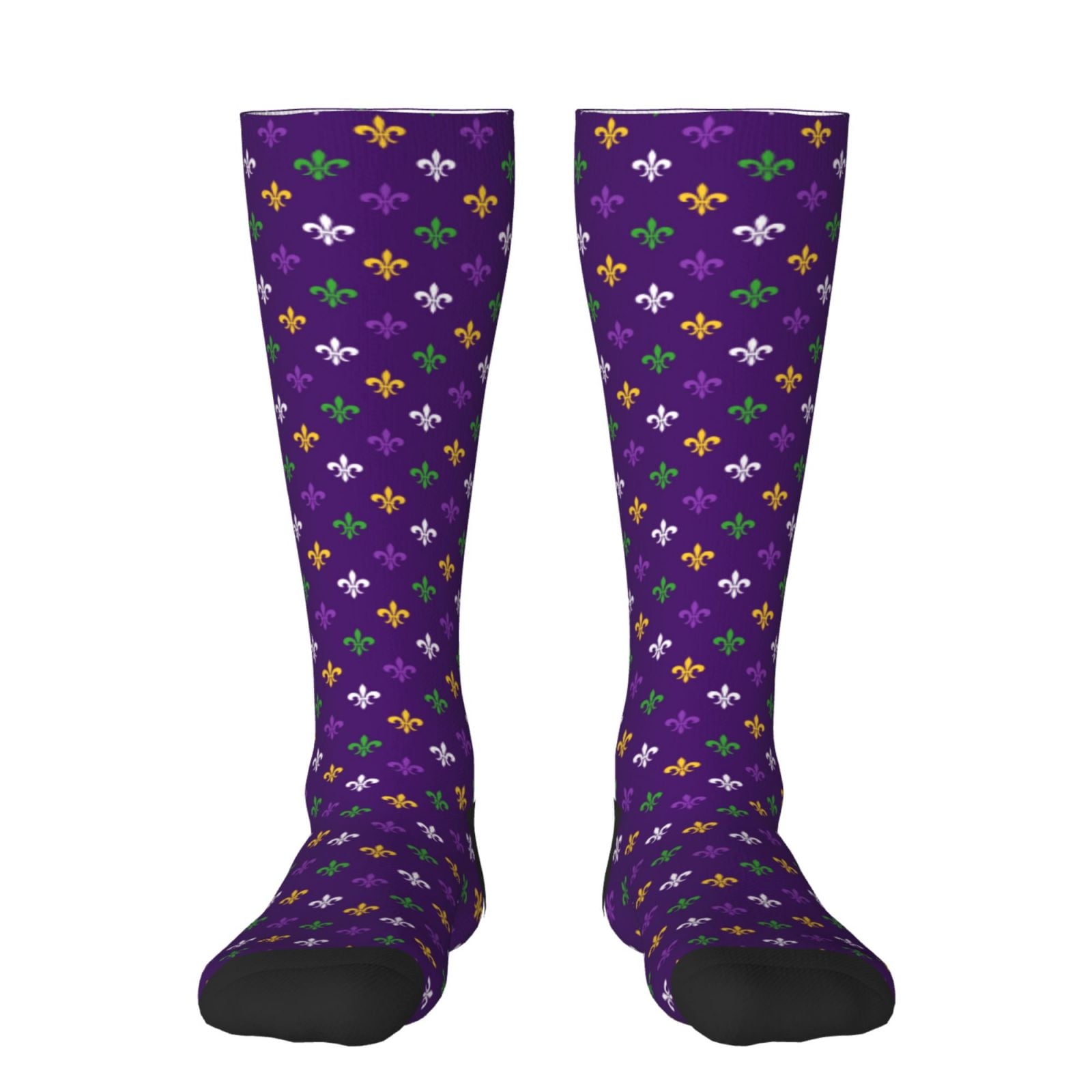 Vsdgher Purple Mardi Gras Print Thigh High Socks Extra Long Stretchy ...