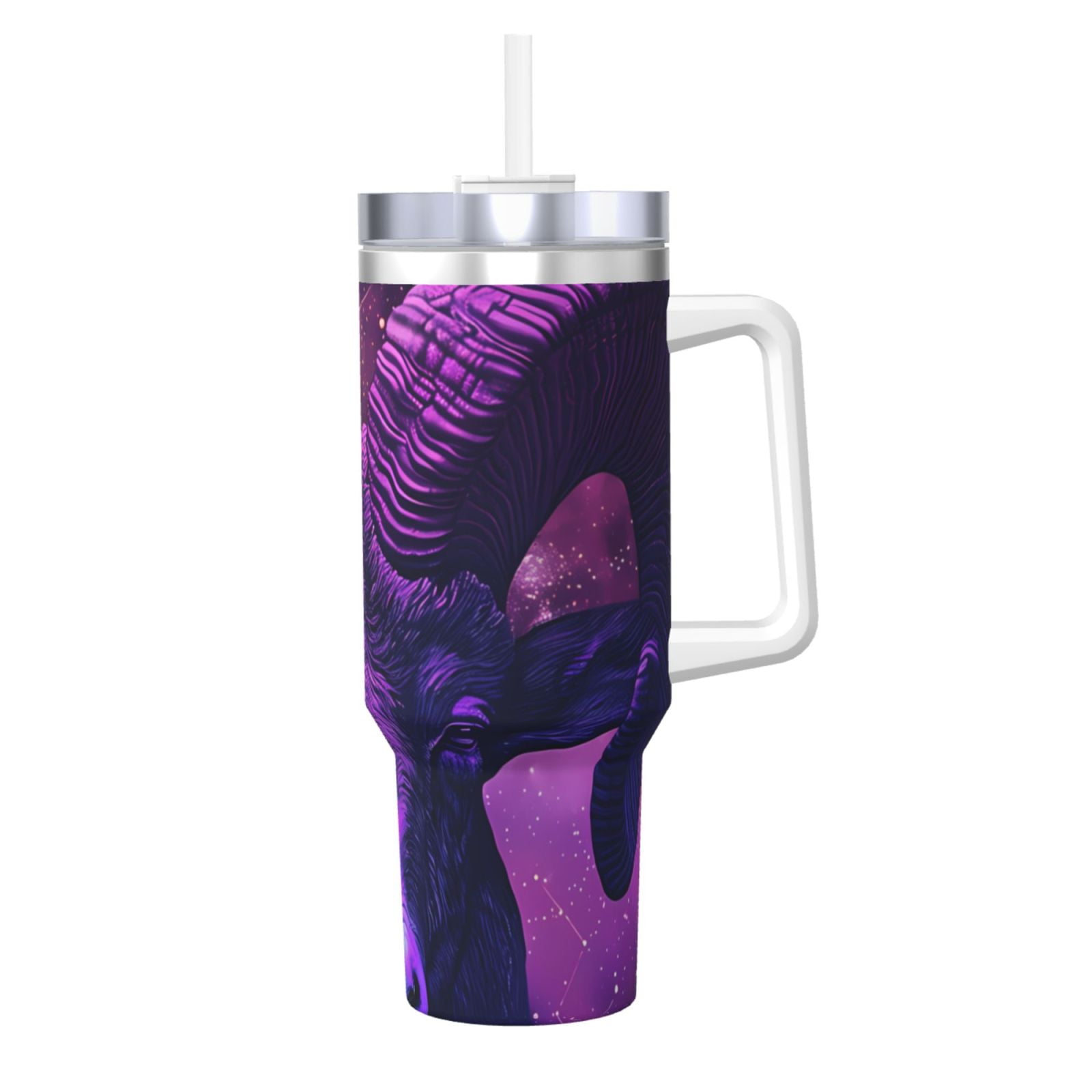 Vsdgher Purple Starry Sky Antelope Pattern 40 oz Tumbler with Handle ...