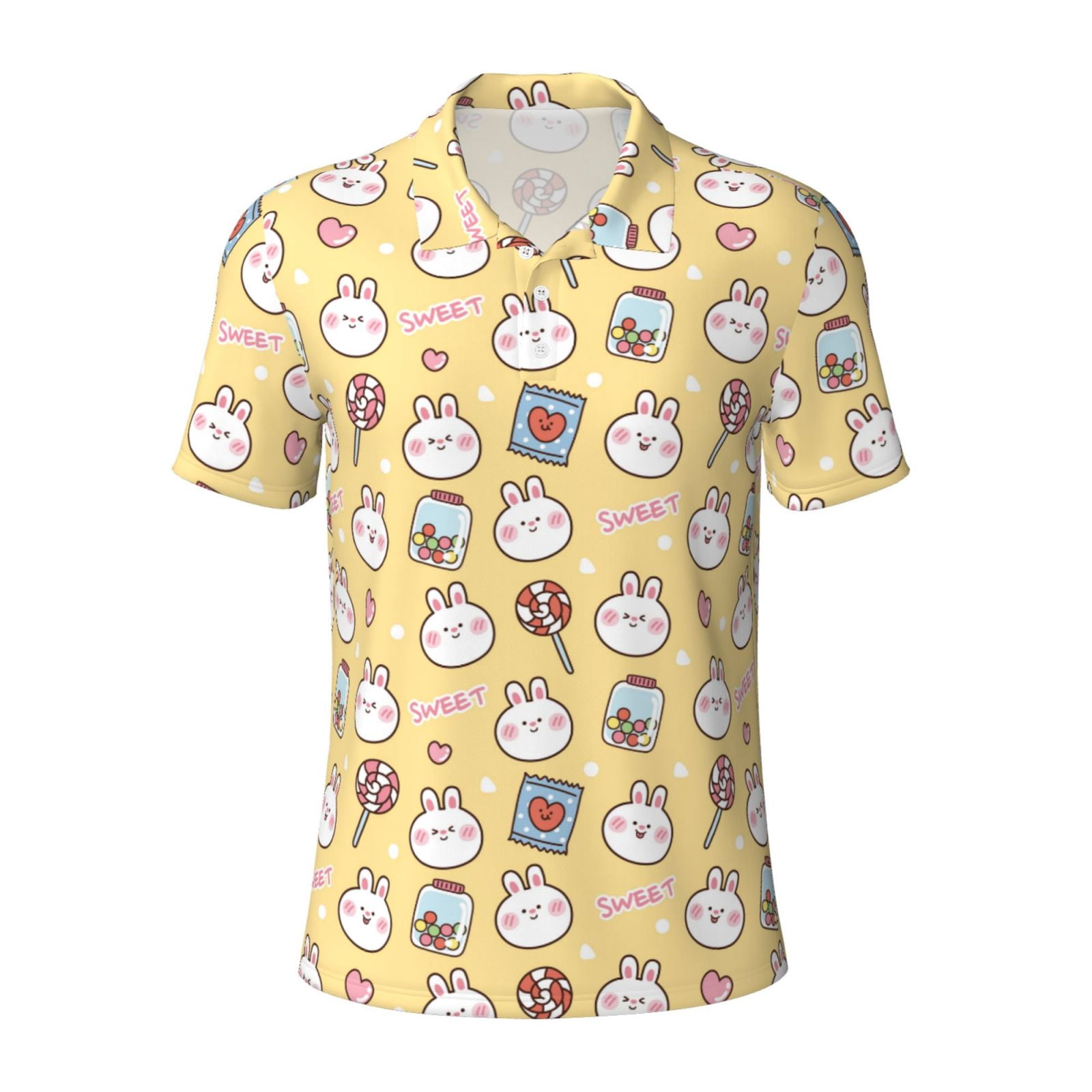 Vsdgher Rabbit And Candy Print Men's Short Sleeve Stretch Polo Shirt ...