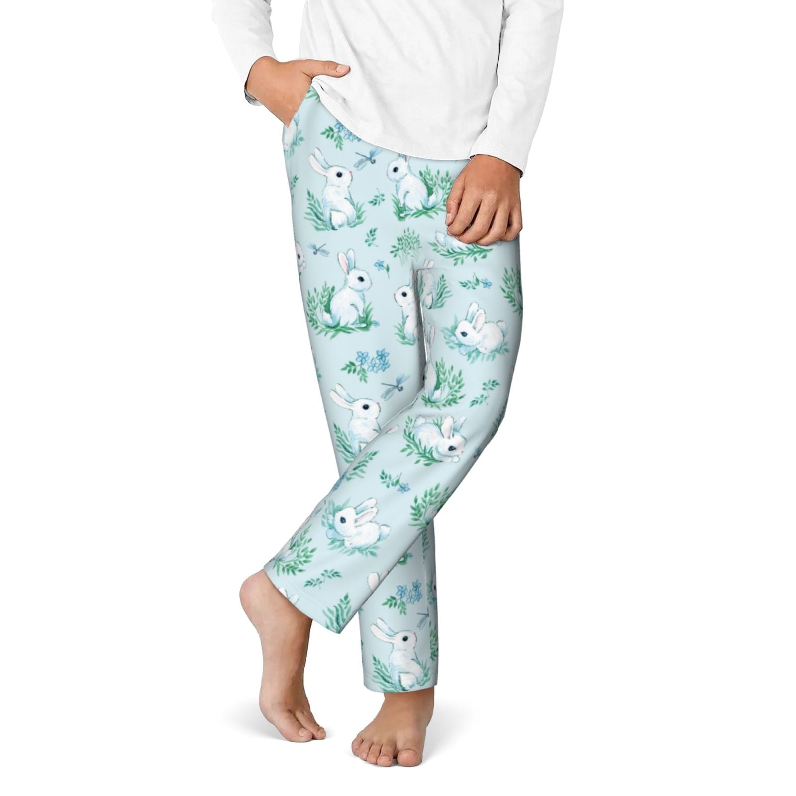 Vsdgher Rabbit And Dragonfly Print Kids Pajama Pants,Long Sleep Plaid ...