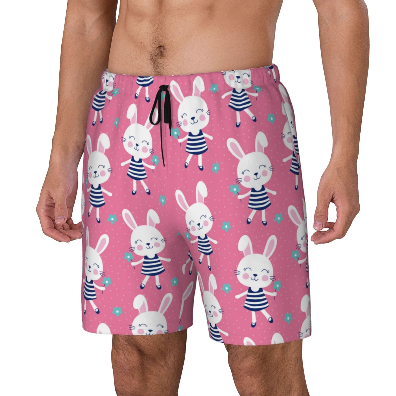 Vsdgher Rabbit Holding Flowers for Mens Swim Trunks with Compression ...