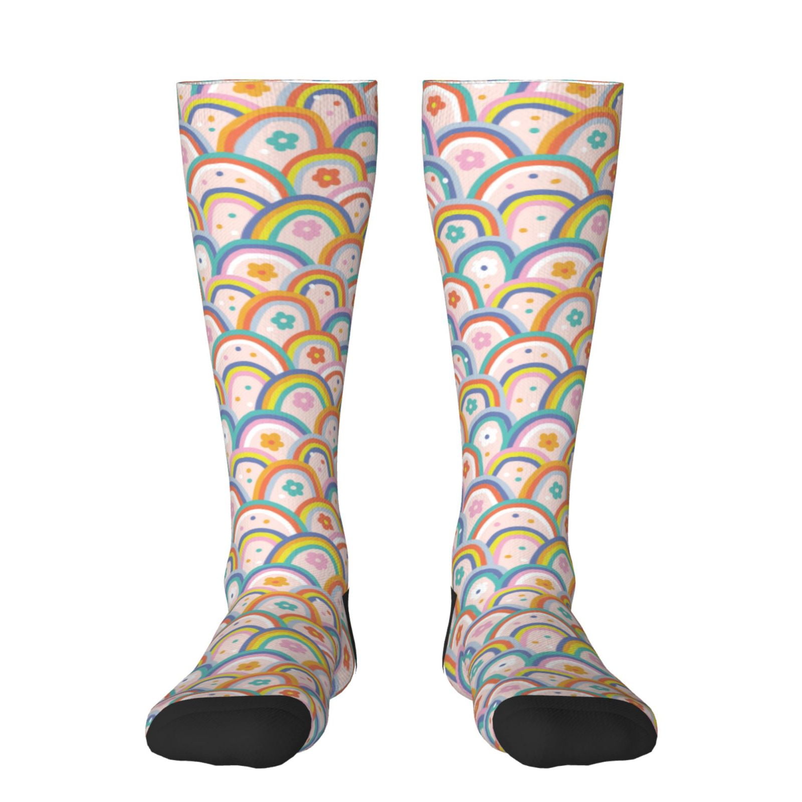 Vsdgher Rainbow Flowers Print Thigh High Socks Extra Long Stretchy Sock ...