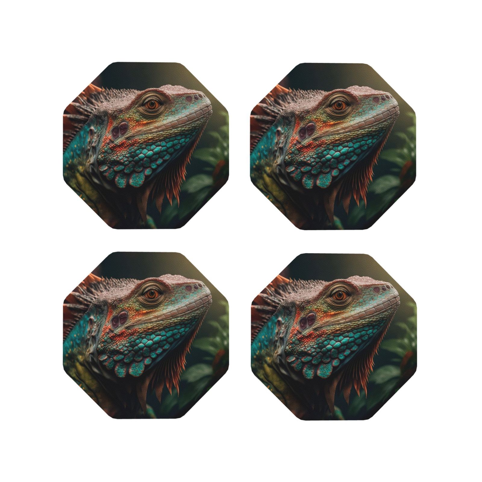 Vsdgher Realistic Colorful Chameleon Leather Coasters for Drinks ...