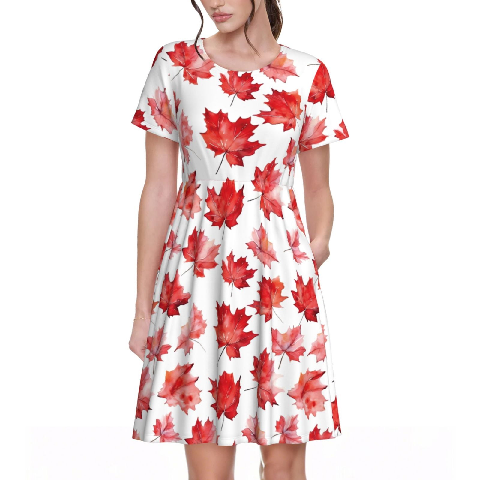 Vsdgher Realistic Maple Leaf for Womens Summer 2025 Casual Midi Maxi Dresses Lightweight Short ...