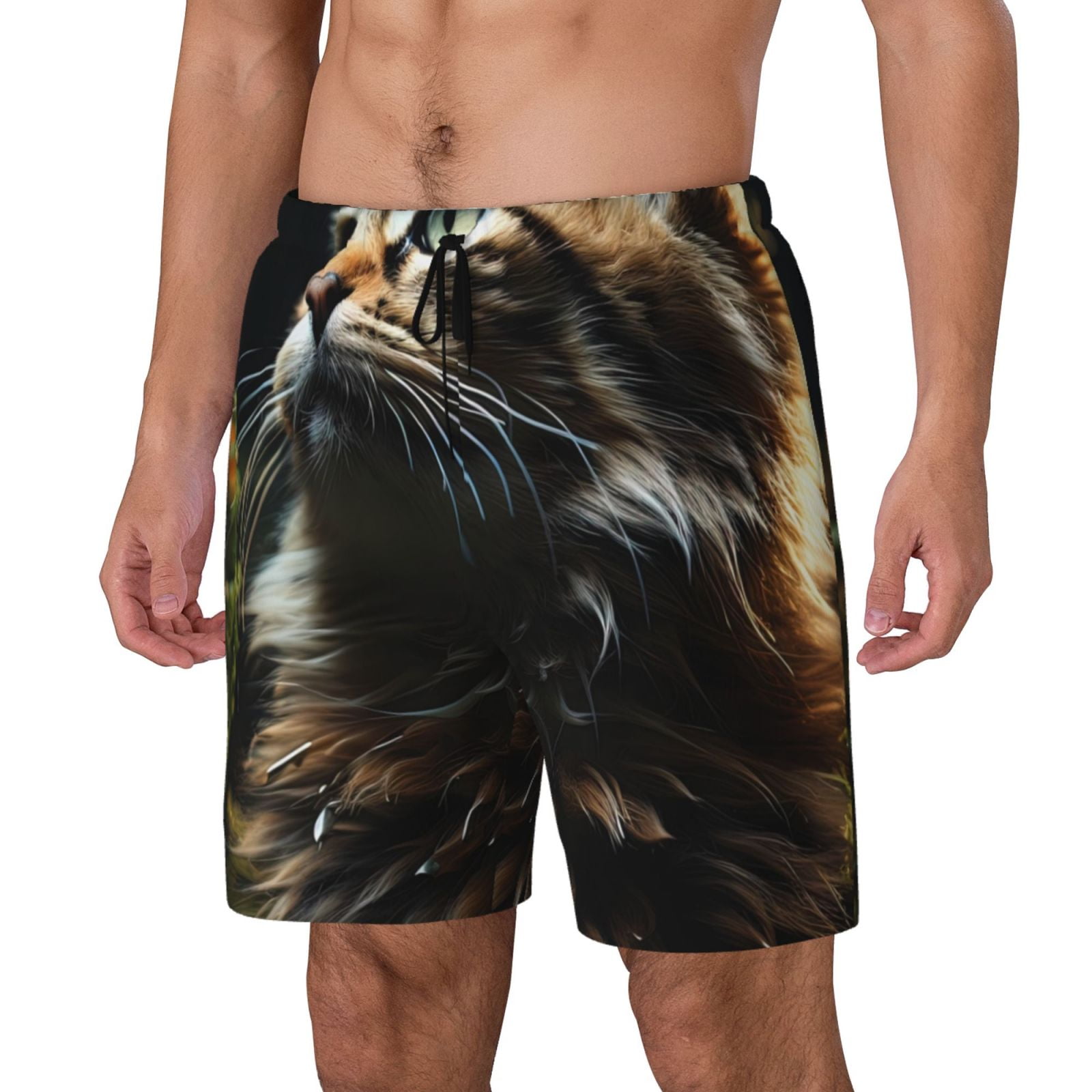 Vsdgher Realistic Style Cute Cat for Mens Swim Trunks with Compression ...