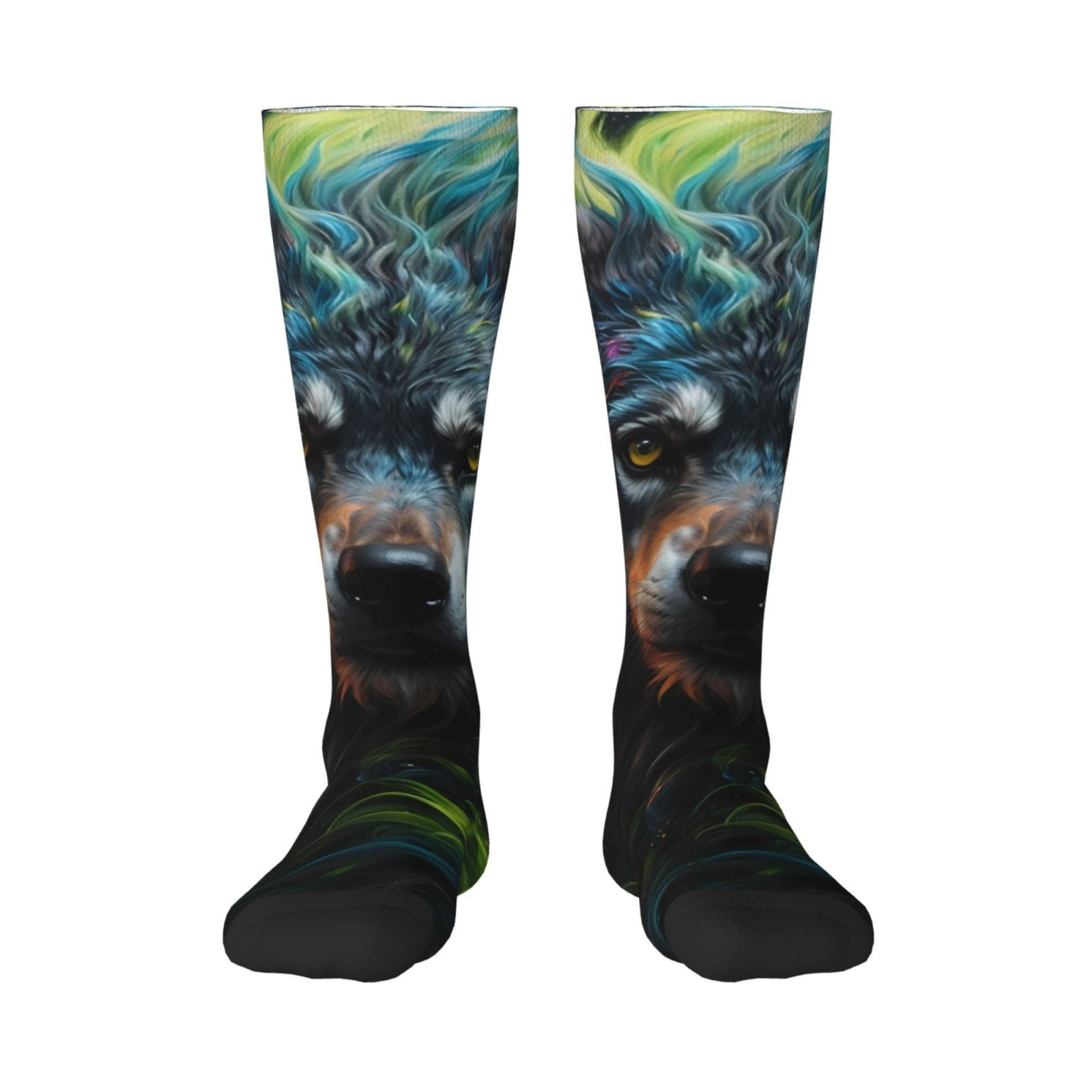 Vsdgher Realistic Style Green Fur Wolf Print Thigh High Socks Extra ...