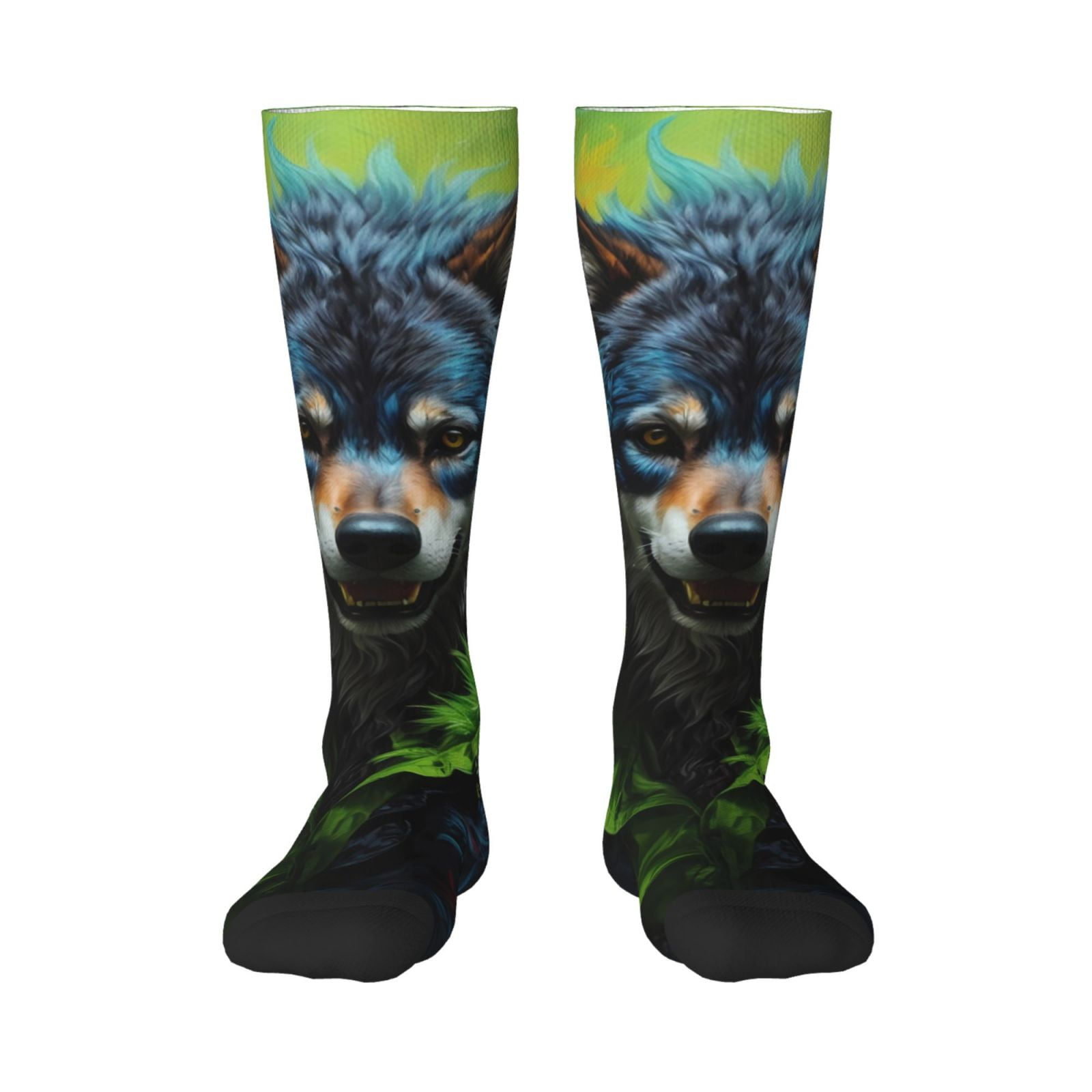 Vsdgher Realistic Style Wolf Warrior Print Thigh High Socks Extra Long ...