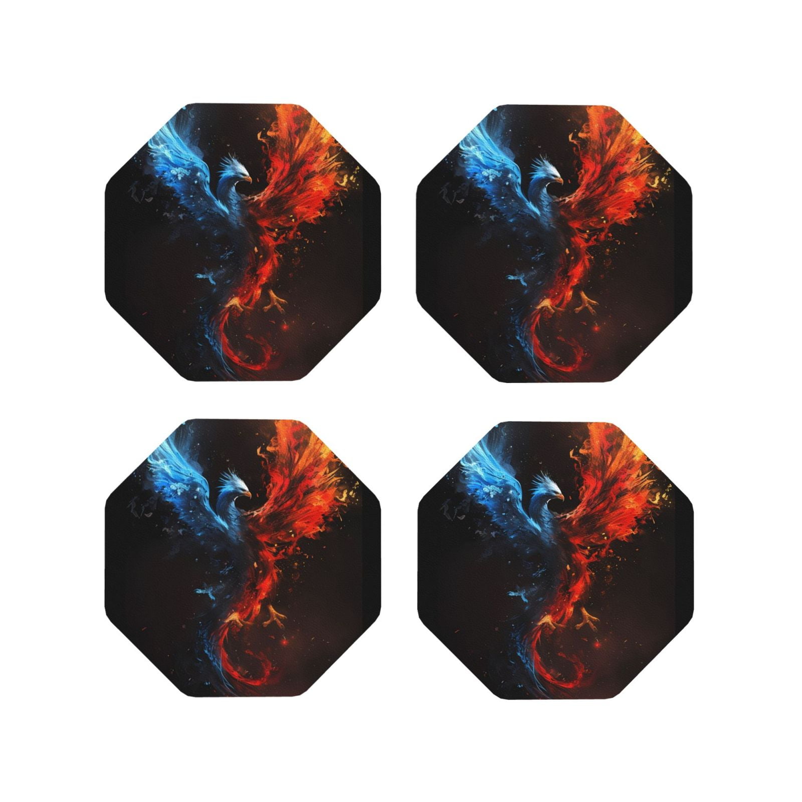 Vsdgher Red And Blue Fire Bird Leather Coasters for Drinks, Durable ...