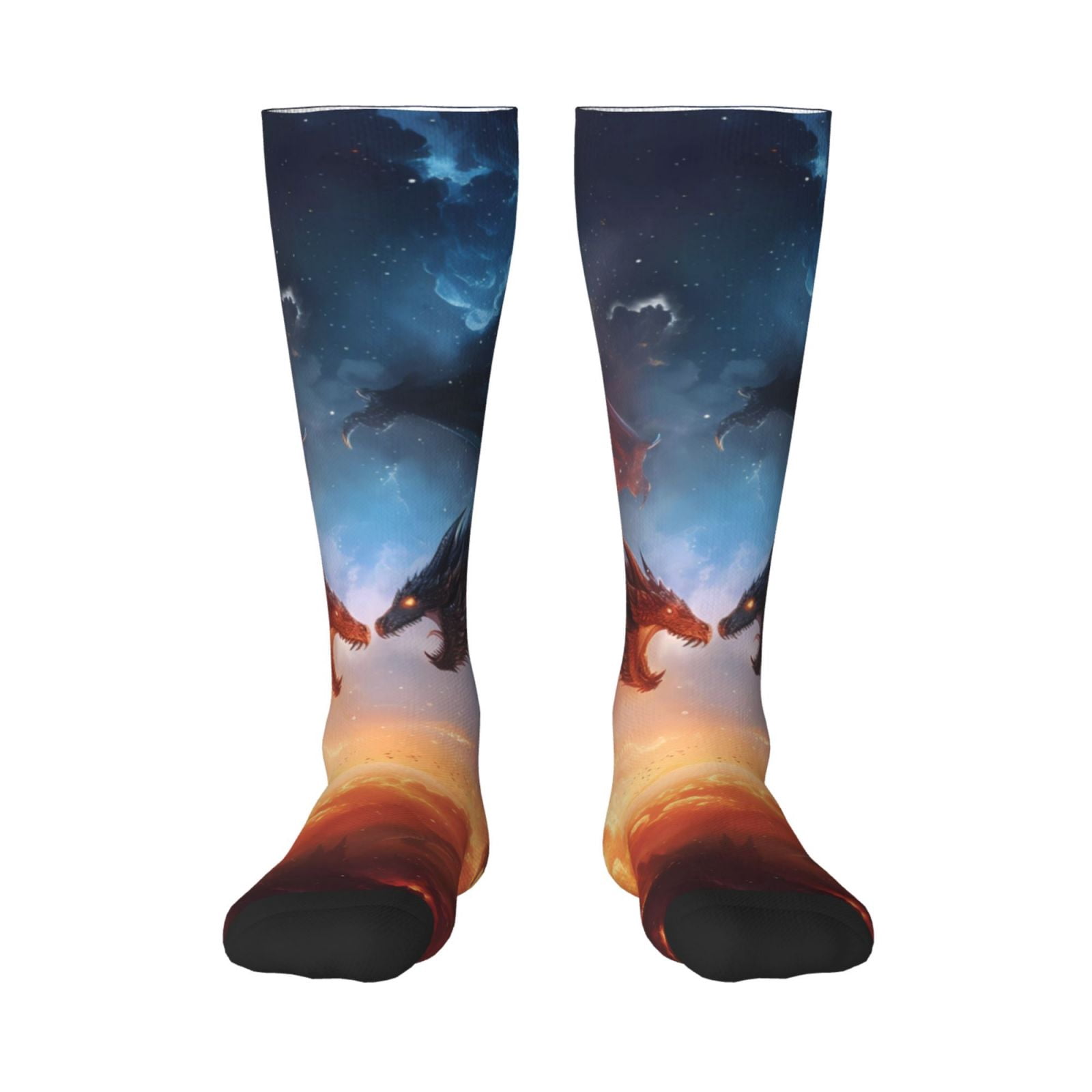 Vsdgher Red And Blue Fire Cloud Dragon Print Thigh High Socks Extra ...