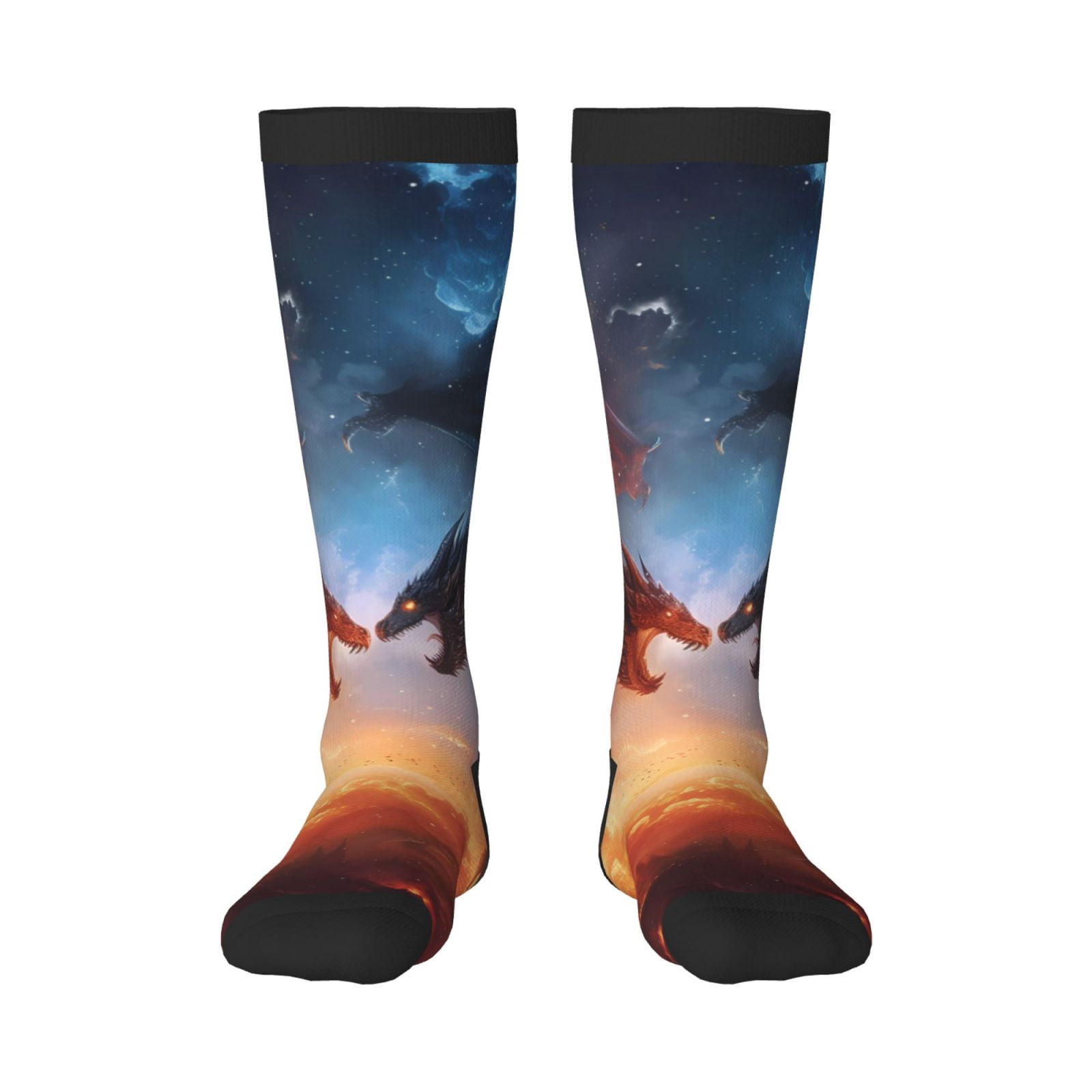 Vsdgher Red And Blue Fire Cloud Dragon Print Thigh High Socks Extra ...