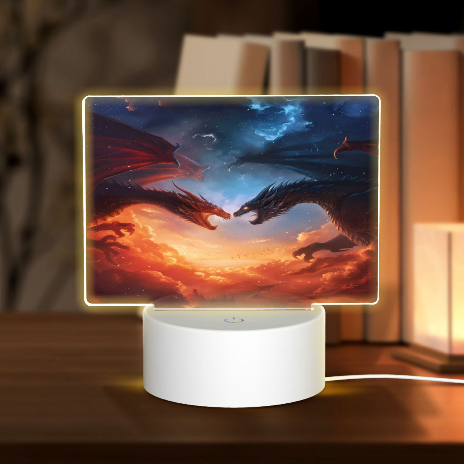 Vsdgher Red And Blue Fire Cloud Dragon Rectangular Acrylic Night Light ...