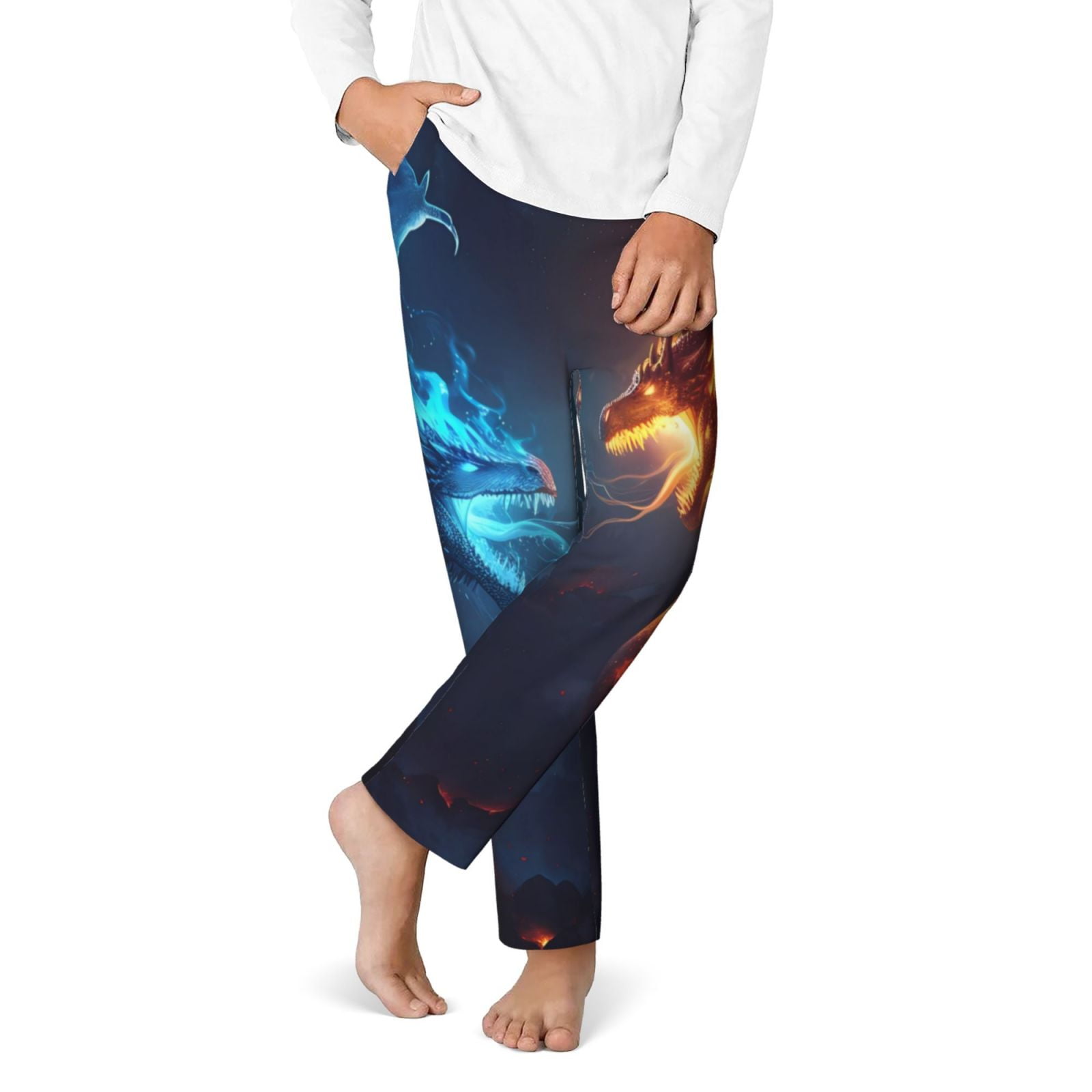 Vsdgher Red And Blue Fire Dragon C Print Kids Pajama Pants,Long Sleep ...