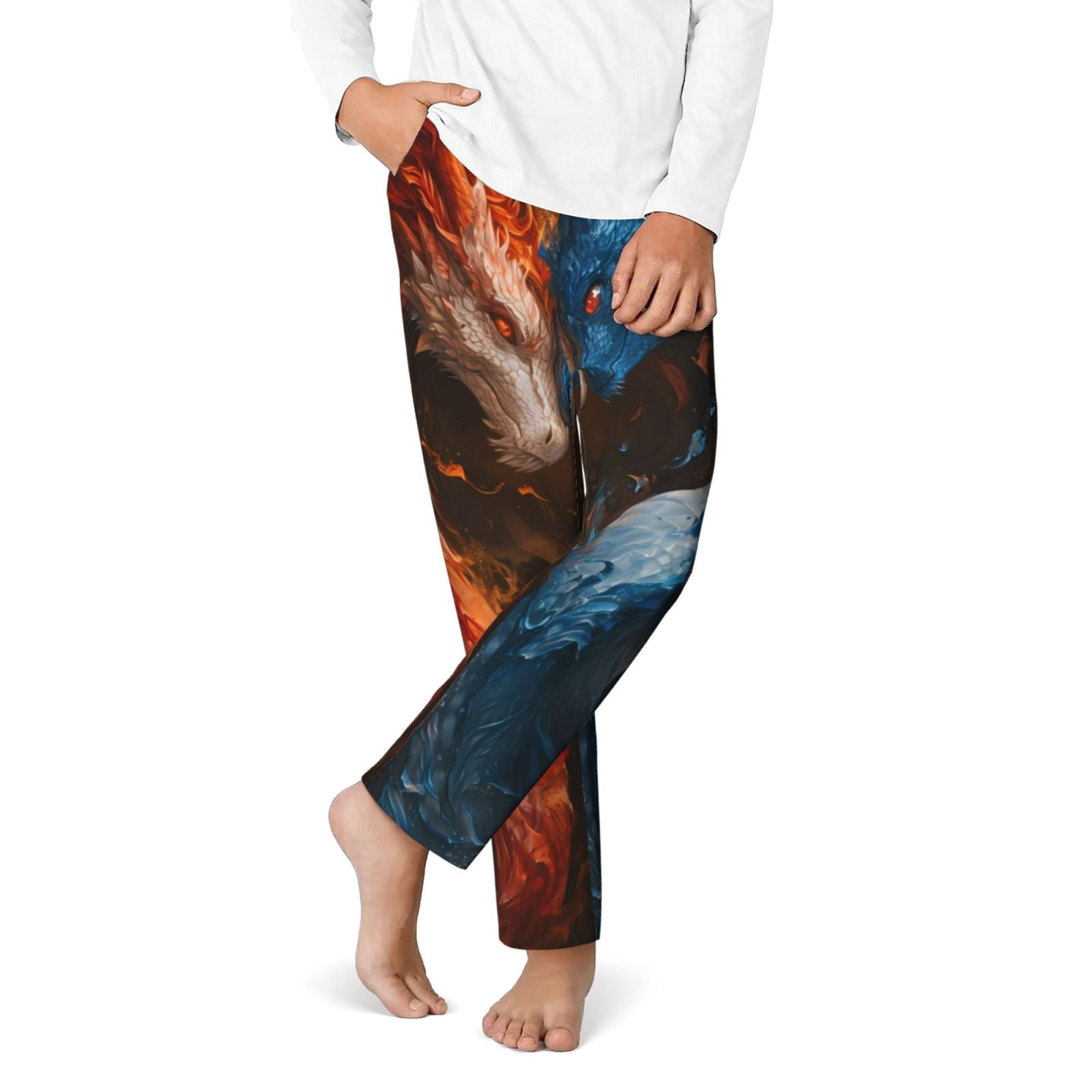 Vsdgher Red And Blue Fire Dragon F Print Kids Pajama Pants,Long Sleep ...