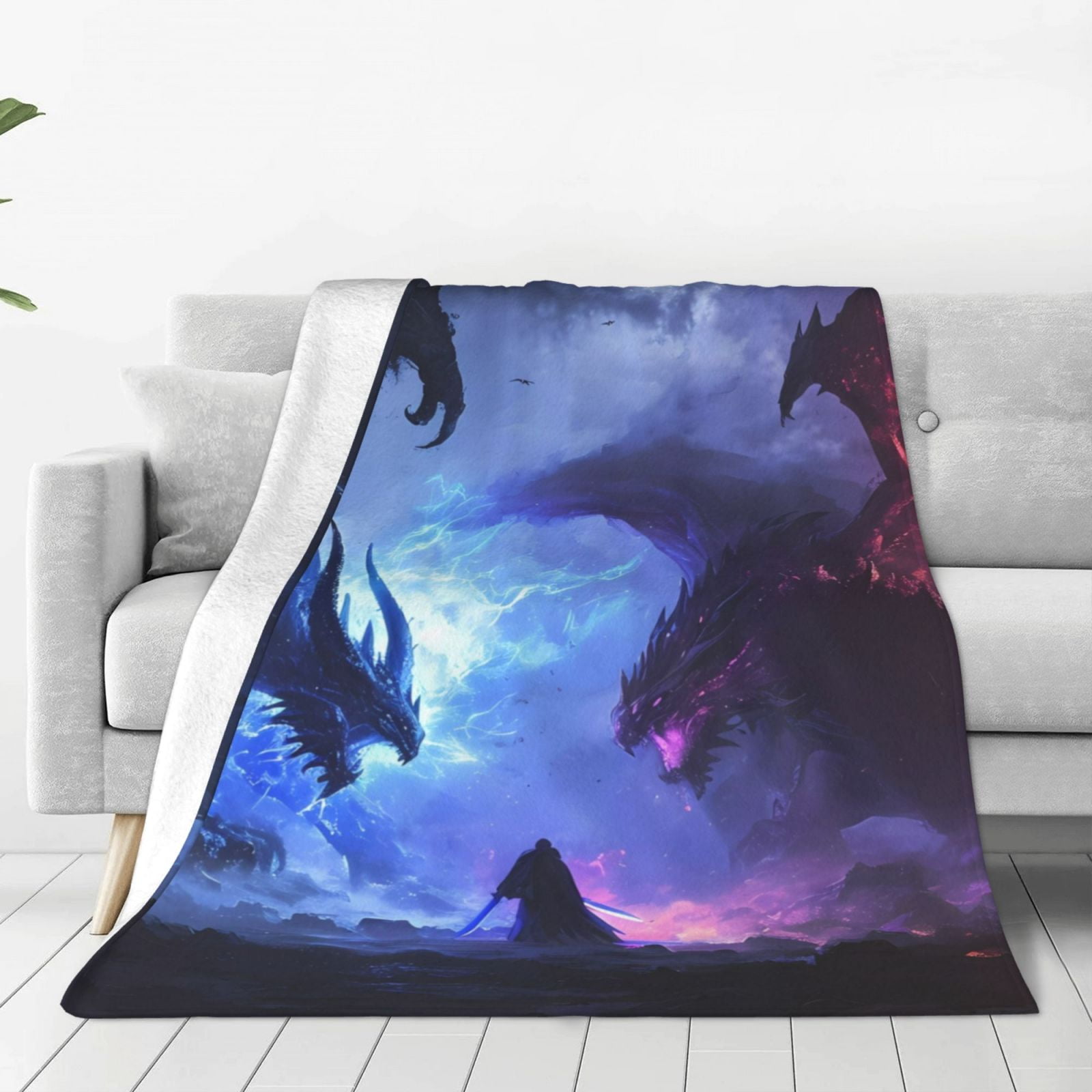 Vsdgher Red And Blue Fire Dragon Ultra-Soft Micro flannel Blanket Throw ...